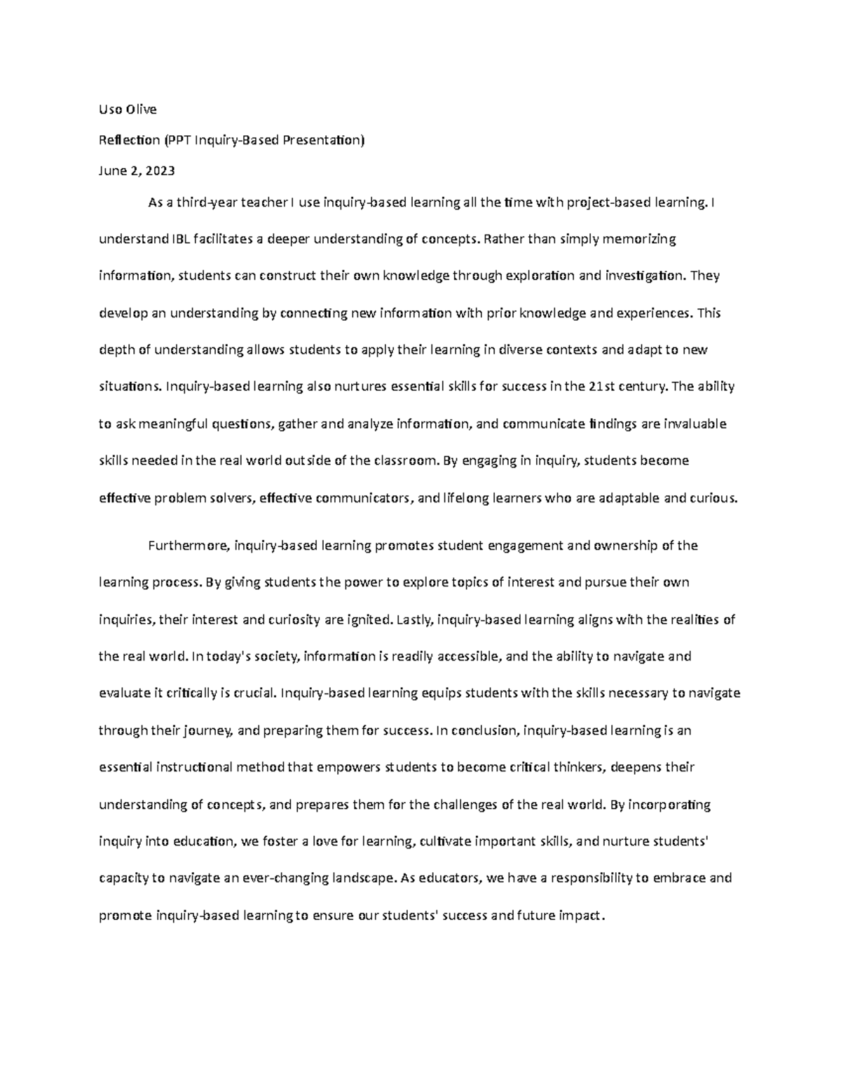 SEC-530 UO (IBL)Presentation Reflection - Uso Olive Reflection (PPT ...