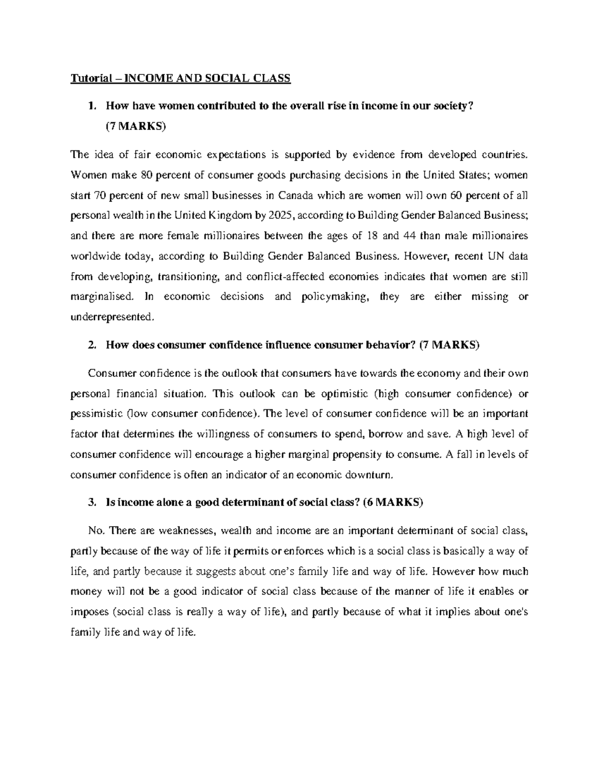 Tutorial Income AND Social Class - Tutorial – INCOME AND SOCIAL CLASS 1 ...