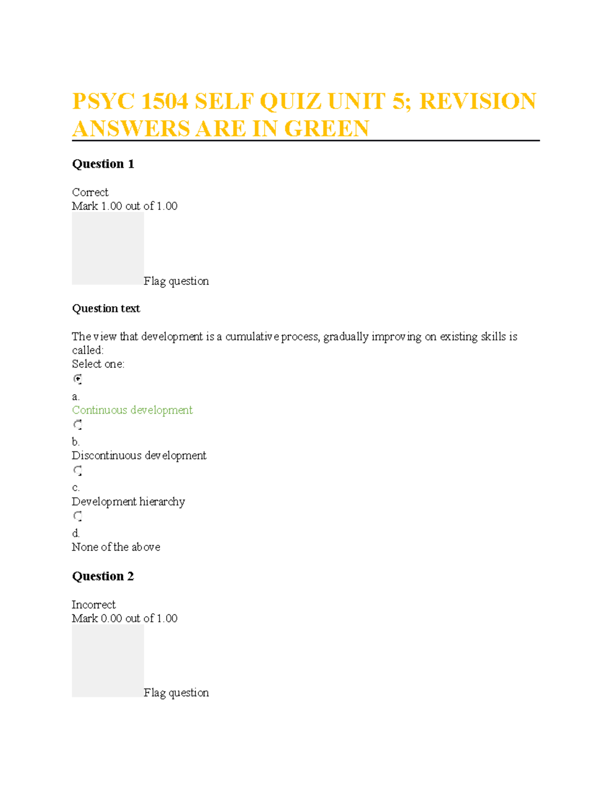 PSYC 1504 SELF QUIZ UNIT 5 - PSYC 1504 - UoPeople - Studocu