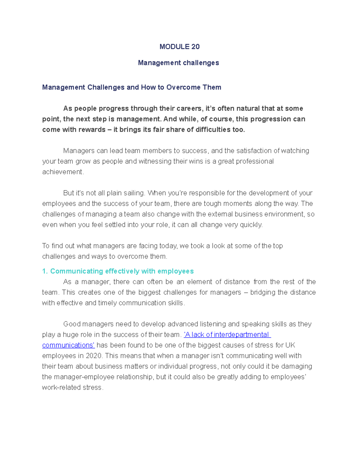 Module 20 - 10 Management Challenges AND HOW TO Overcome THEM - MODULE ...