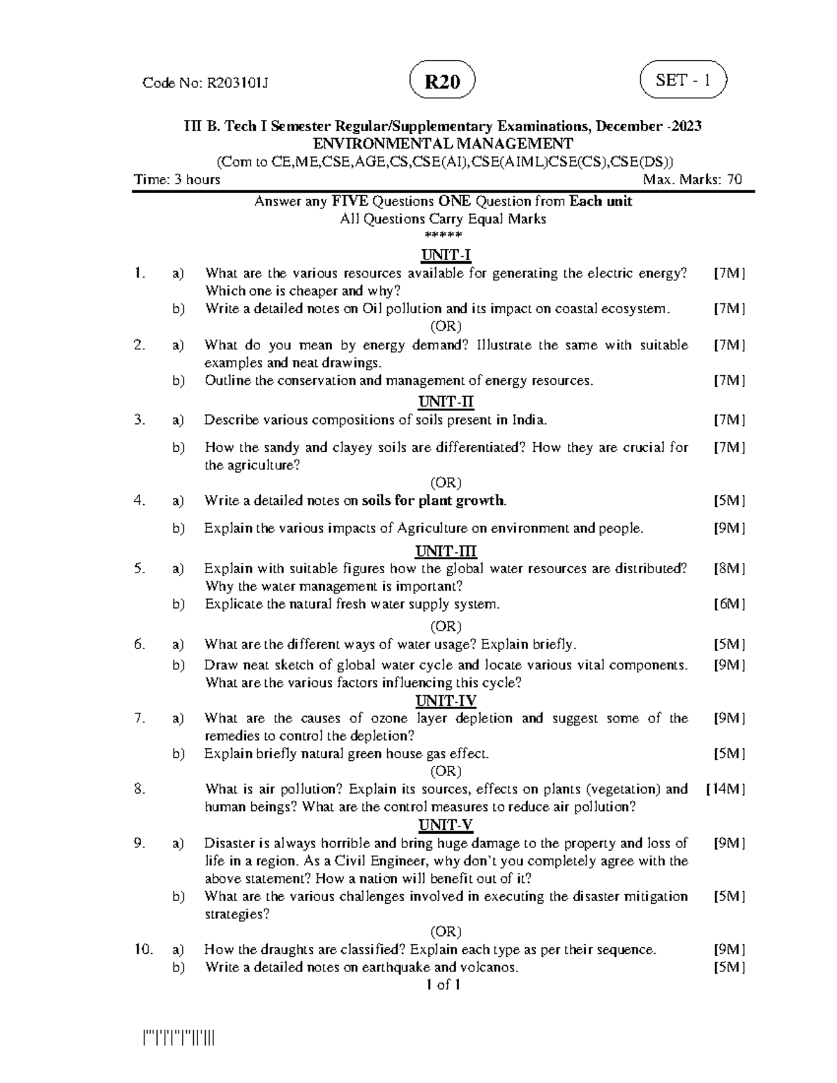 Environmental Management DEC 2023 - III B. Tech I Semester Regular ...