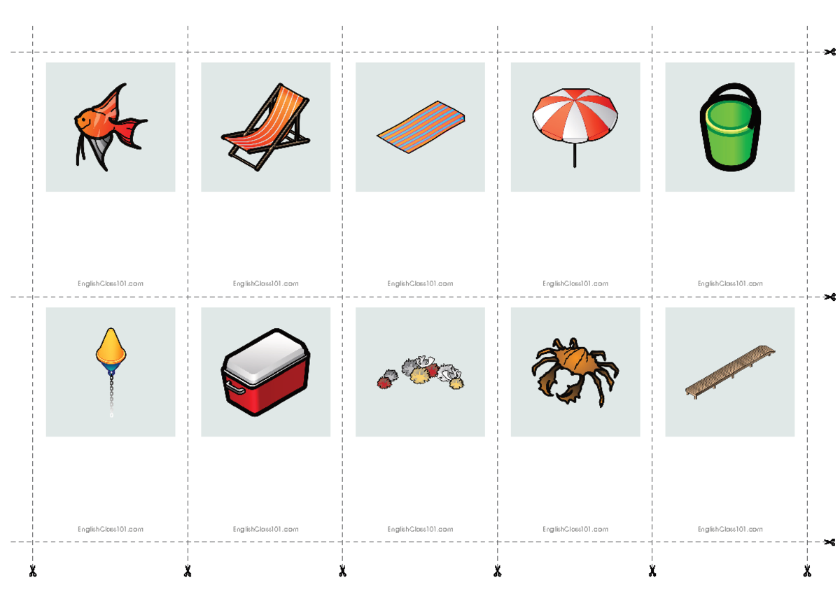 English beach - Diversos Cards para prática de palavras separado por ...