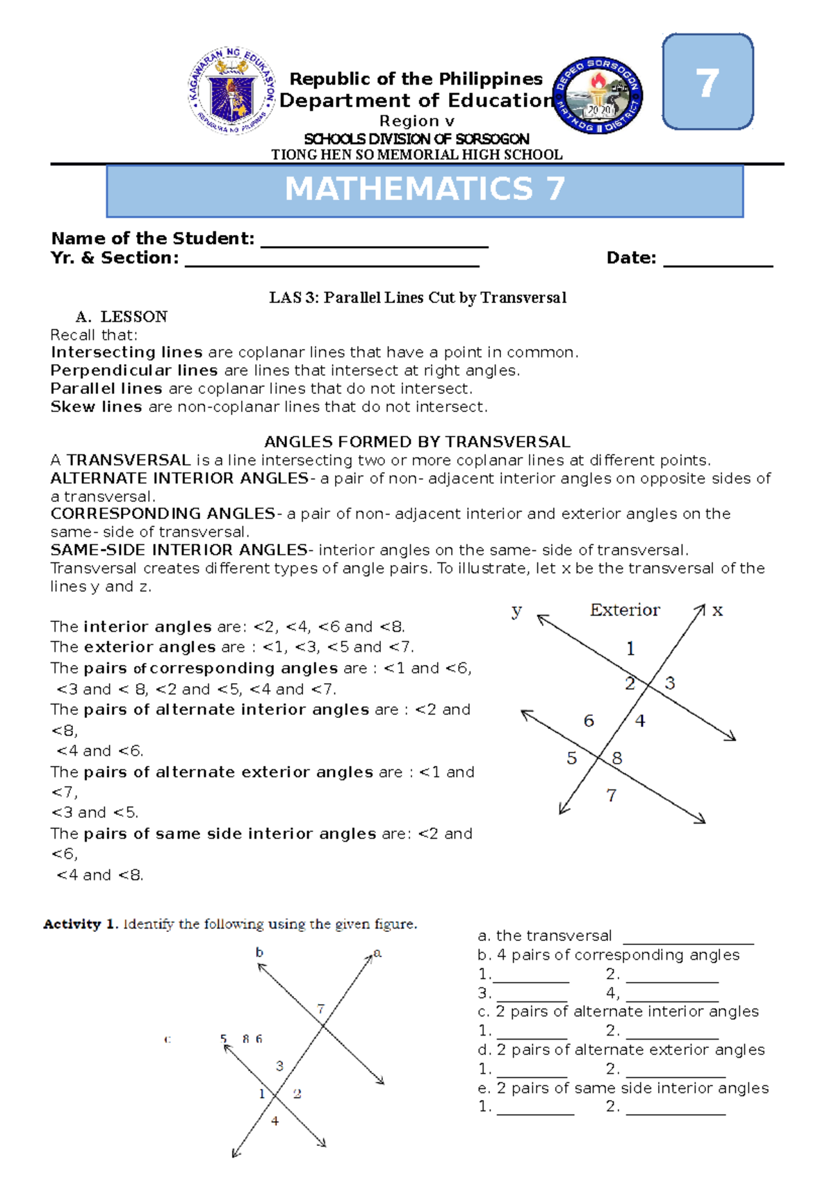 MATH LAS 3 - GOOD - Republic of the Philippines Department of Education ...