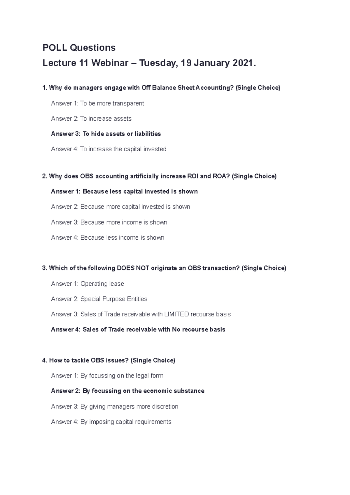 Poll questions - Lecture 11 - POLL Questions Lecture 11 Webinar ...