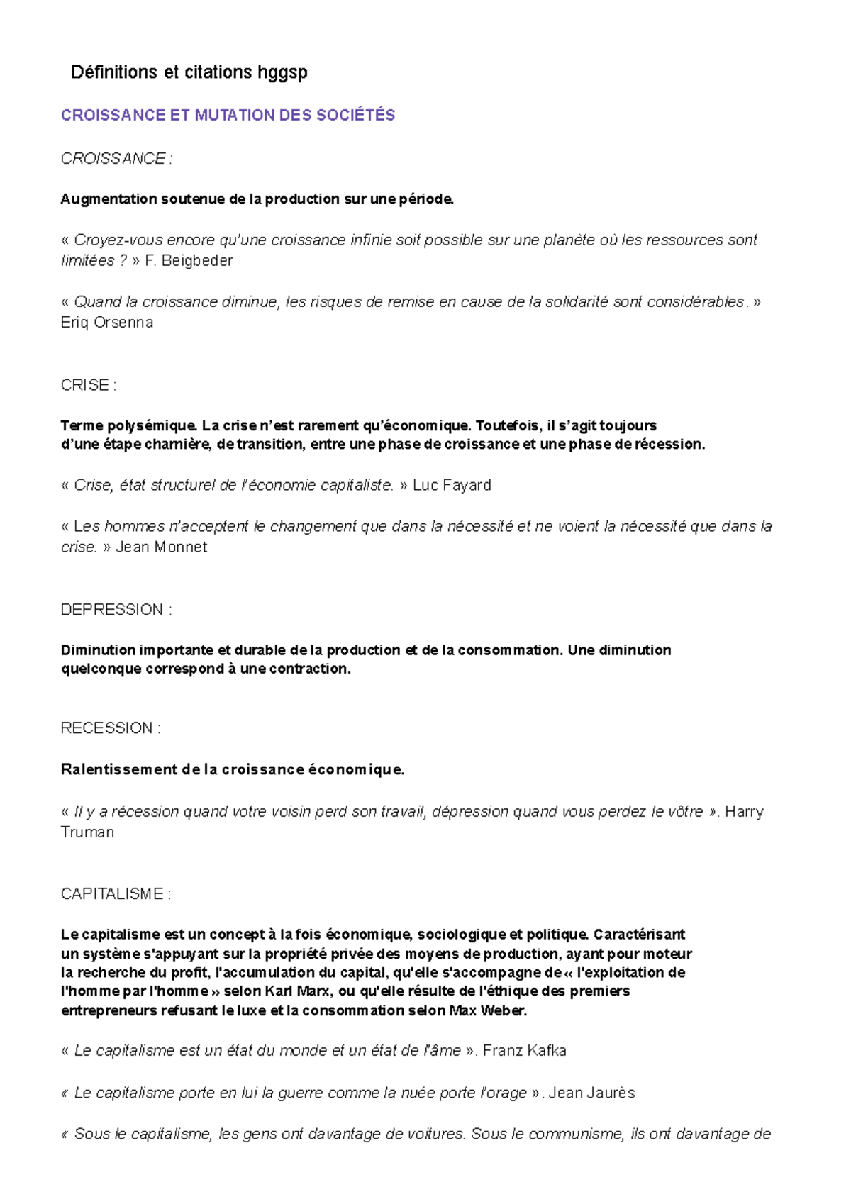 Def et citations hggsp - Définitions et citations hggsp CROISSANCE ET ...