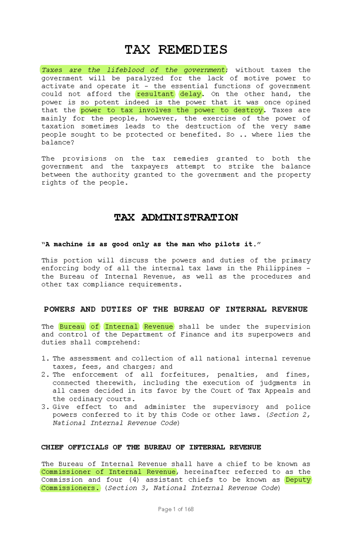 Tax Remedies Lecture Notes - TAX REMEDIES Taxes are the lifeblood of ...