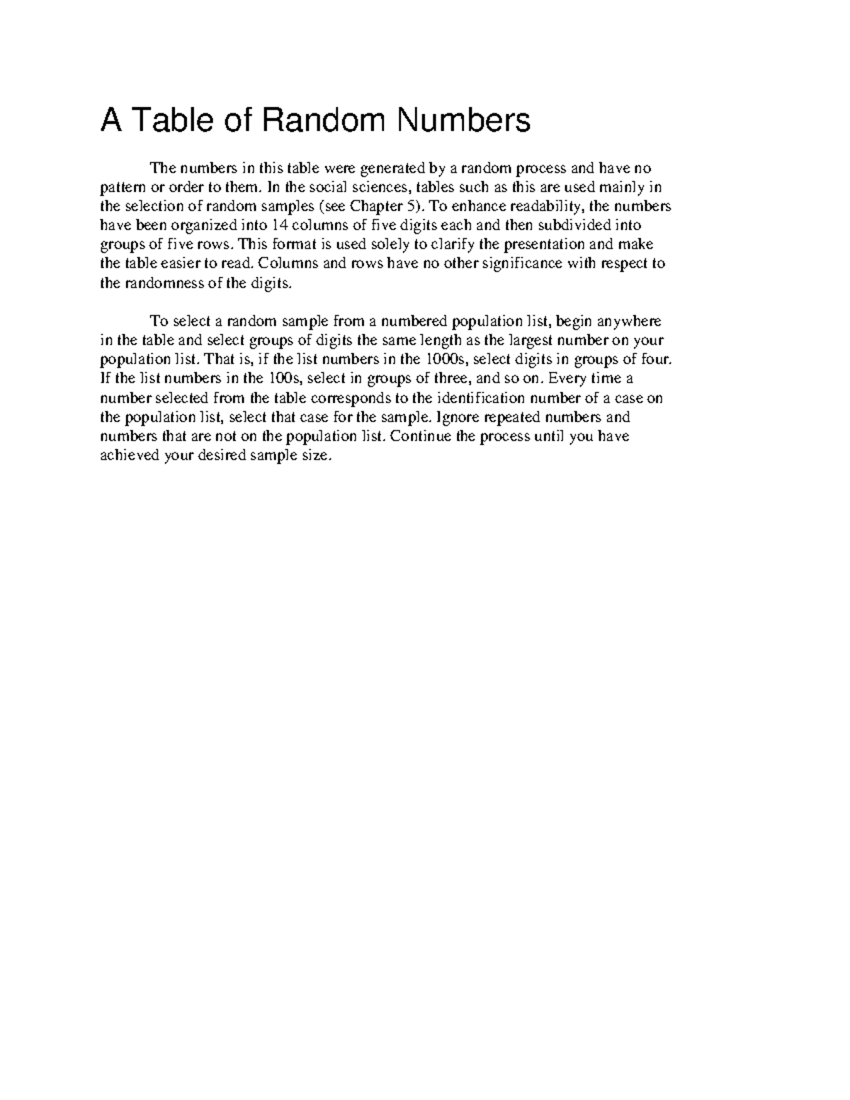 A Table of Random Numbers - In the social sciences, tables such as this ...