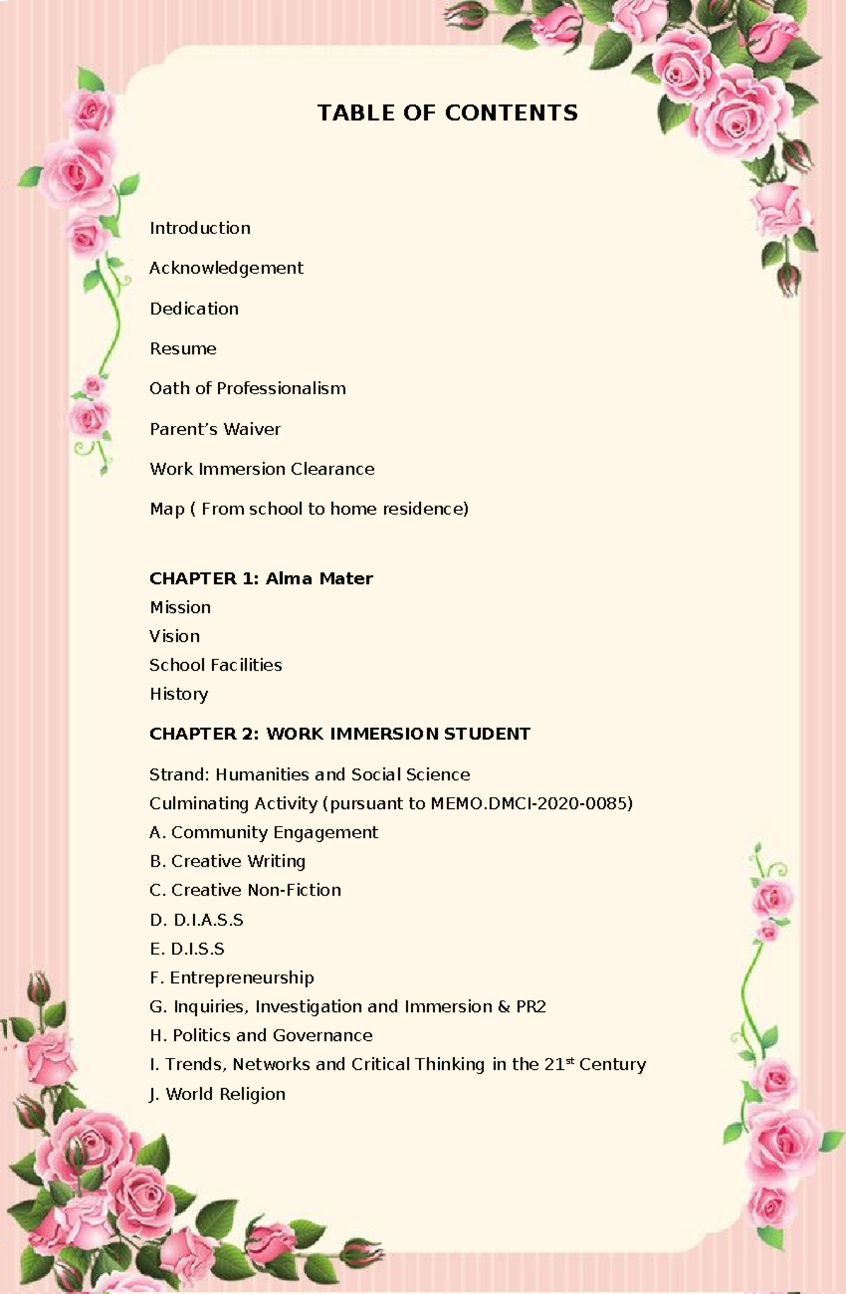 Table-OF- Content 1 - TABLE OF CONTENTS Introduction Acknowledgement ...