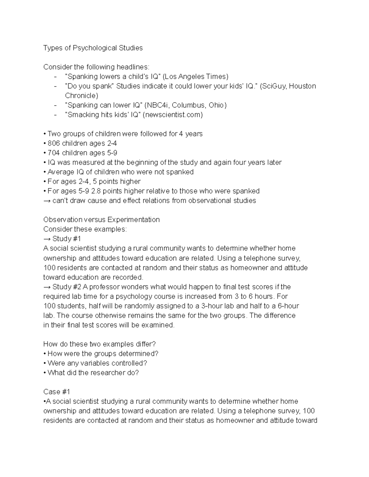 Types of Psychological Studies - Types of Psychological Studies ...