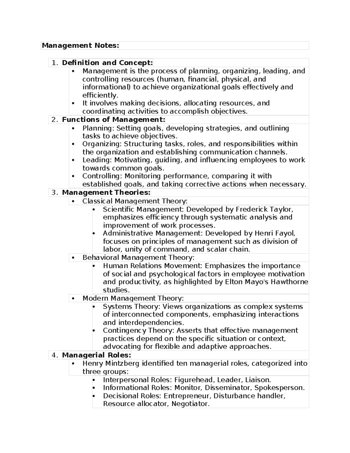 Management 560 Notes - 20 - Management Notes: 1. Definition and Concept ...