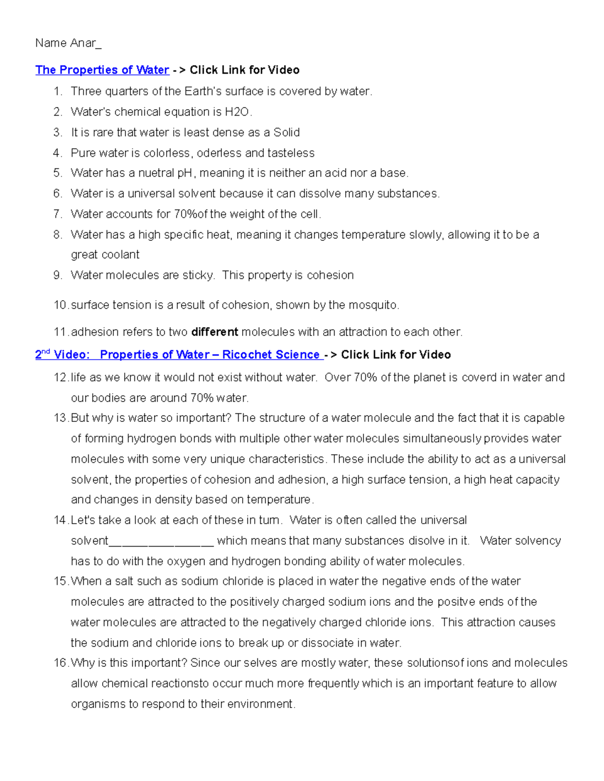 Properties of Water Webquest - Protected-1 - Name Anar_ The Properties ...