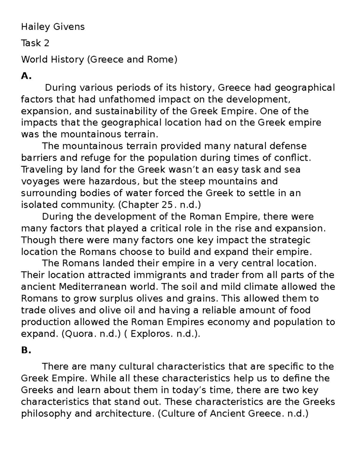 World History Task 2 Fully Complete - Hailey Givens Task 2 World ...