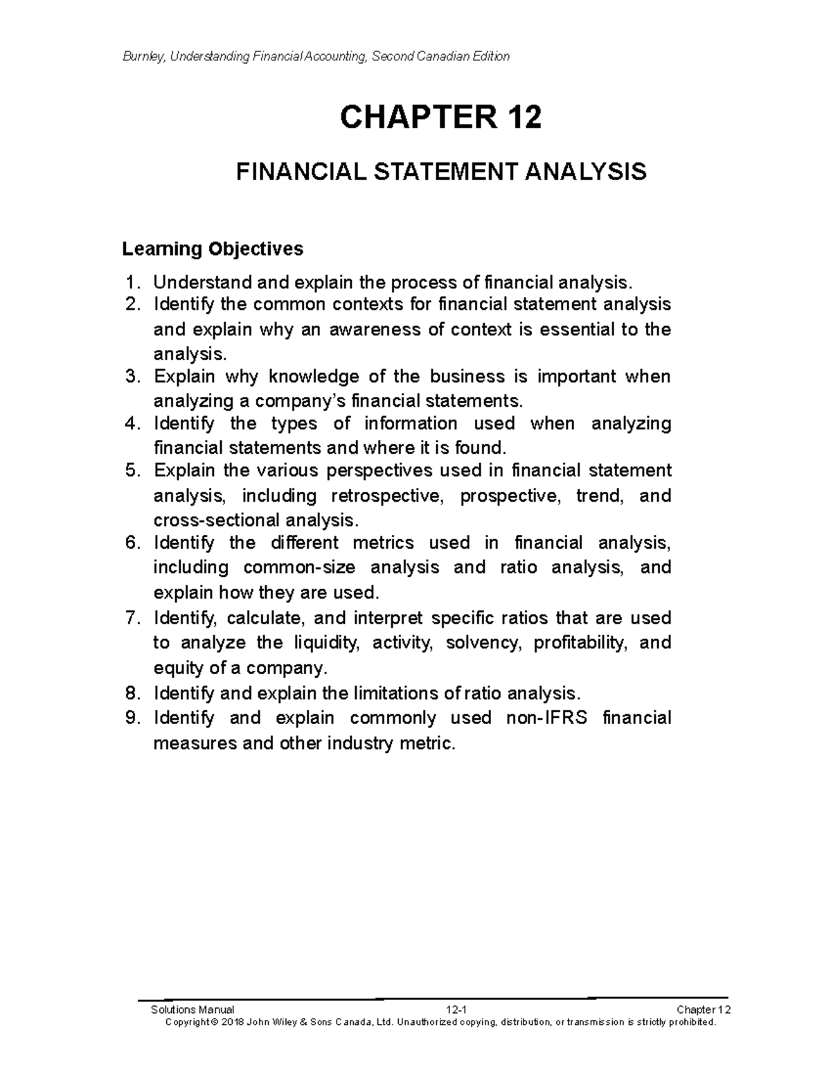 Ch12 - answer - CHAPTER 12 FINANCIAL STATEMENT ANALYSIS Learning ...