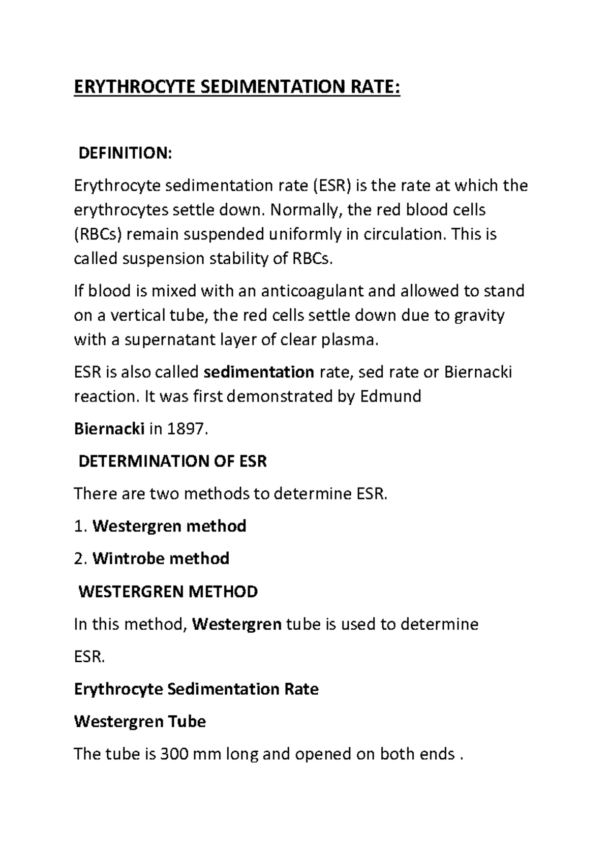 Erythrocyte Sedimentation RATE - ERYTHROCYTE SEDIMENTATION RATE ...