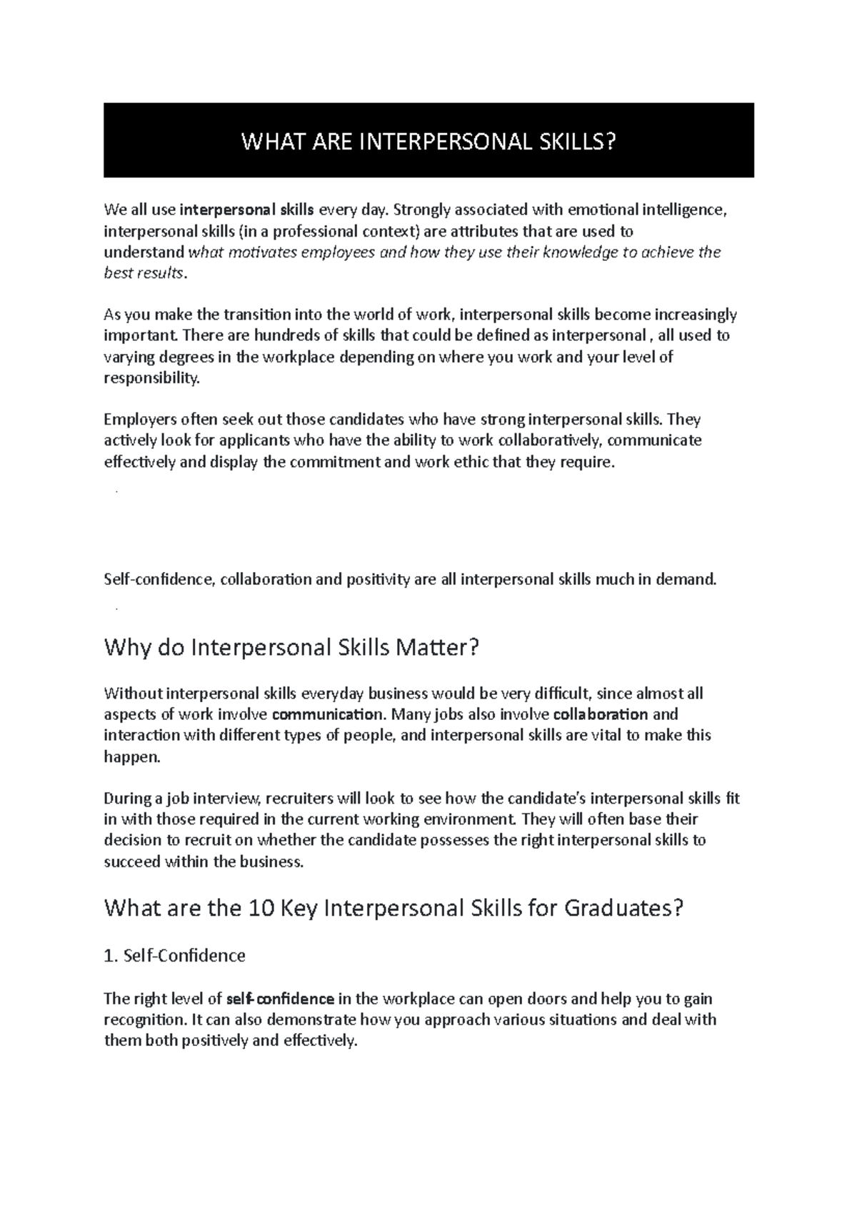 Interpersonal Skills Guide - WHAT ARE INTERPERSONAL SKILLS? We all use ...