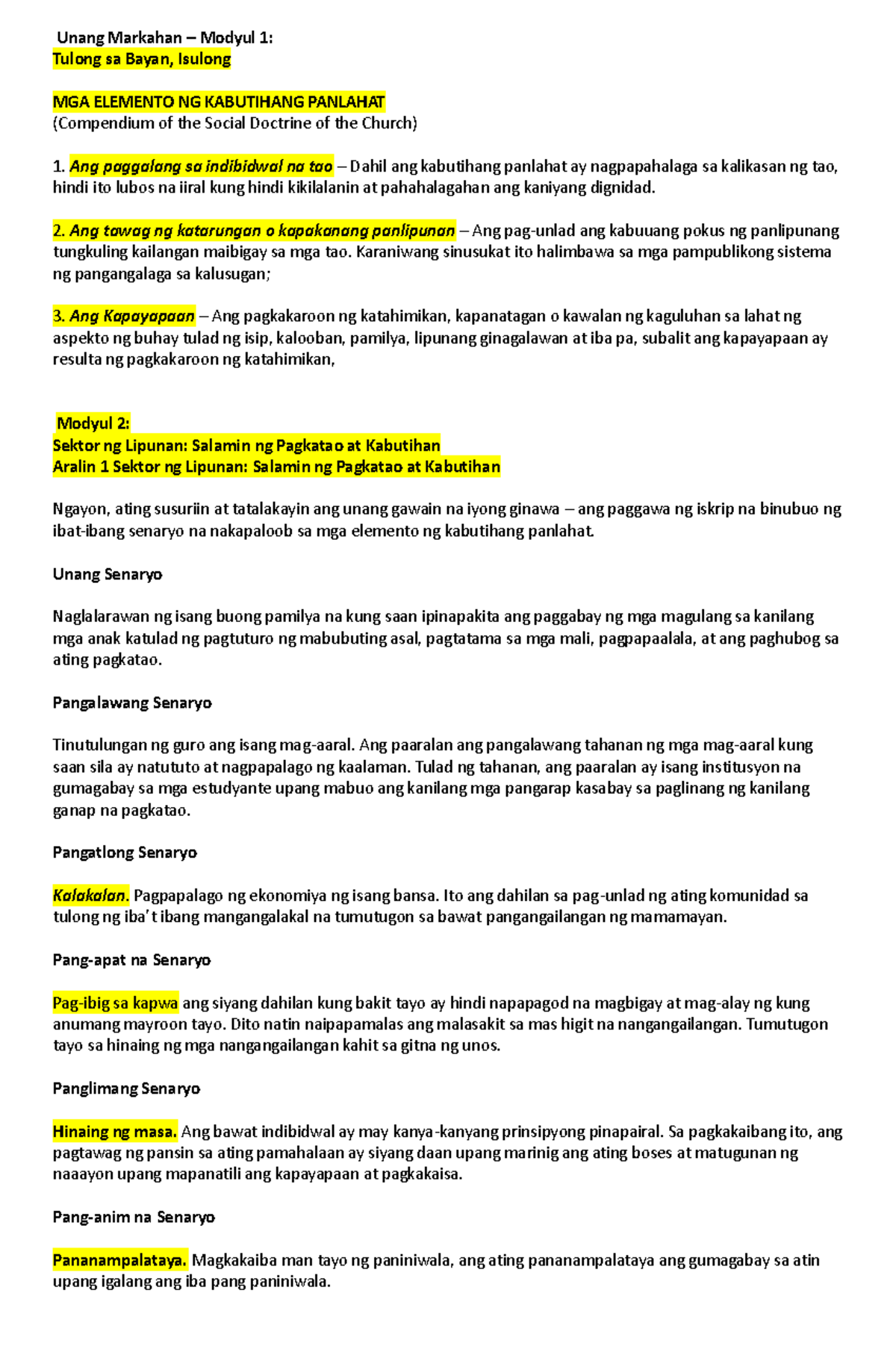 ESP 9 Unang Markahan - ESP 9 - Unang Markahan – Modyul 1: Tulong sa ...