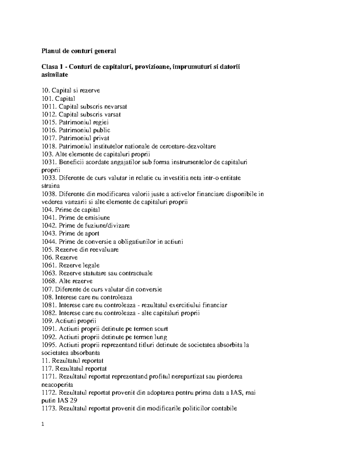 Planul de conturi general - Planul de conturi general Clasa 1 - Conturi ...