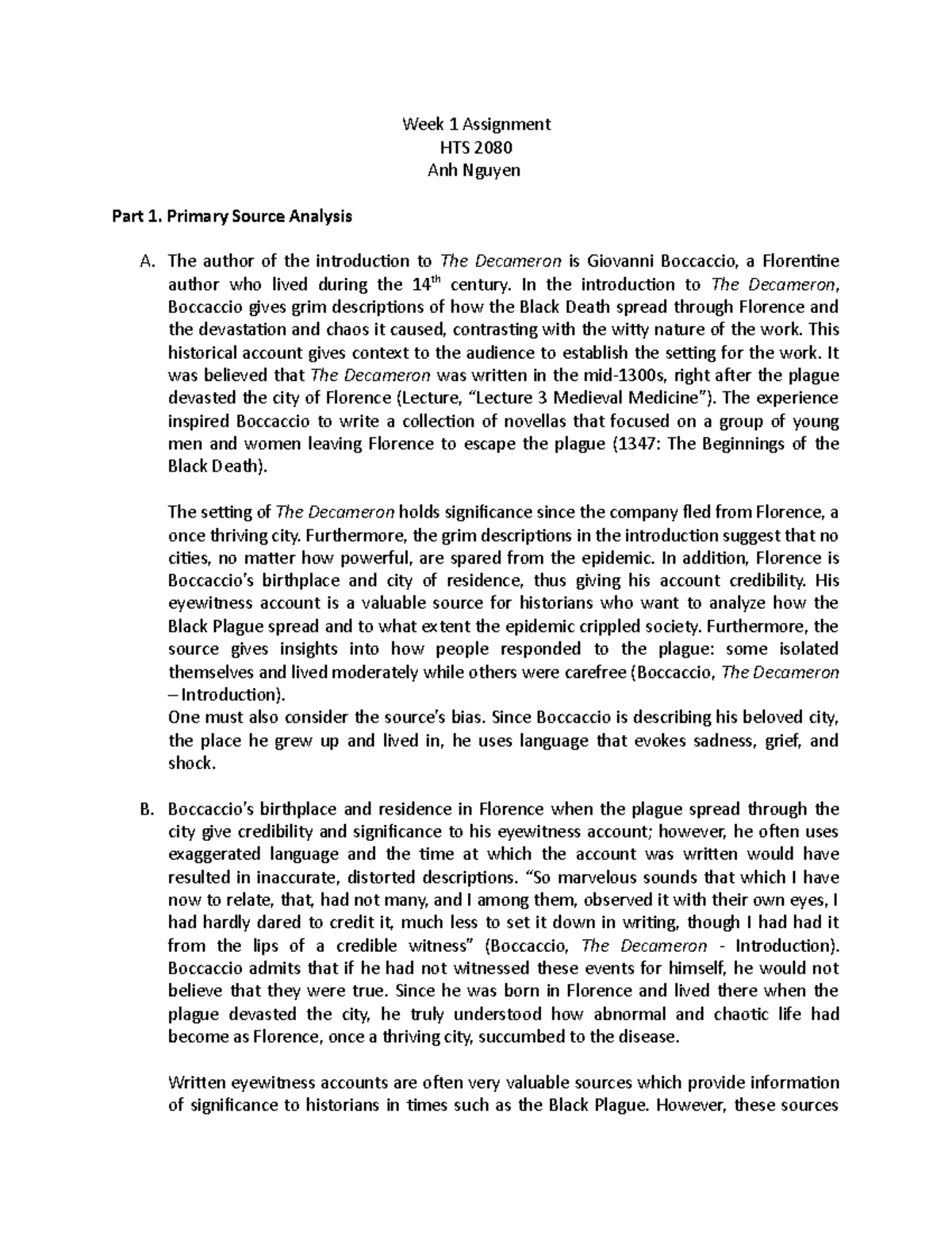 Week 1 Assignment - Week 1 HW - Week 1 Assignment HTS 2080 Anh Nguyen ...