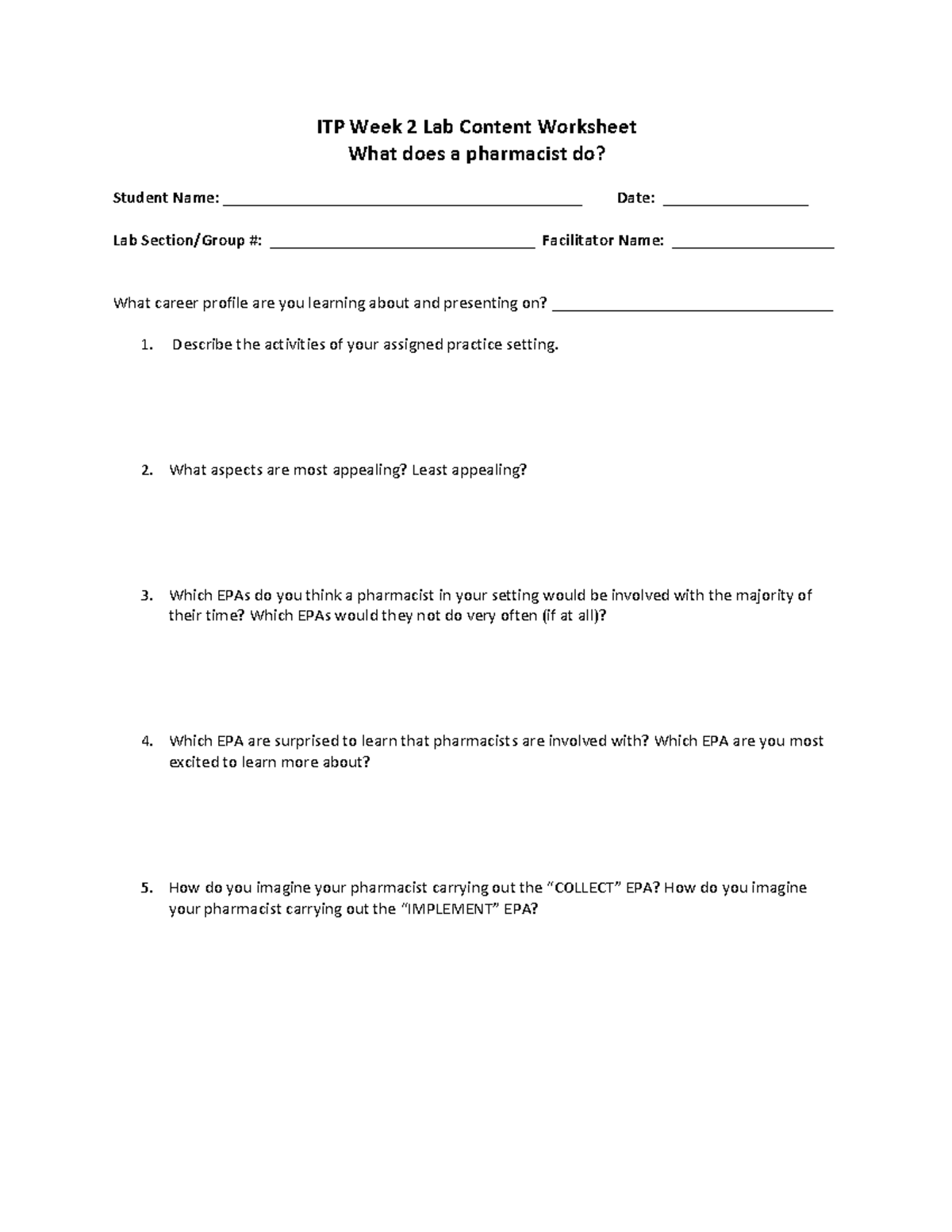 What does a pharmacist do, Lab Content Worksheet, Wk2, 2022 - ITP Week ...