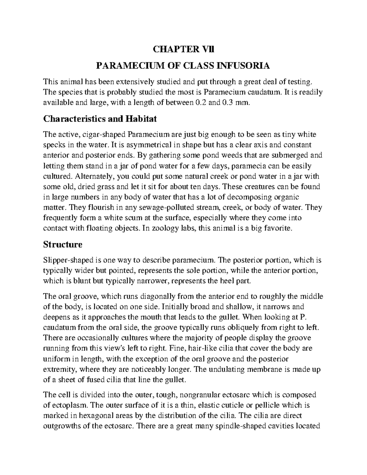 Zoology Chapter 7 [ Paramecium OF Class Infusoria ]part 1 - CHAPTER Vll ...