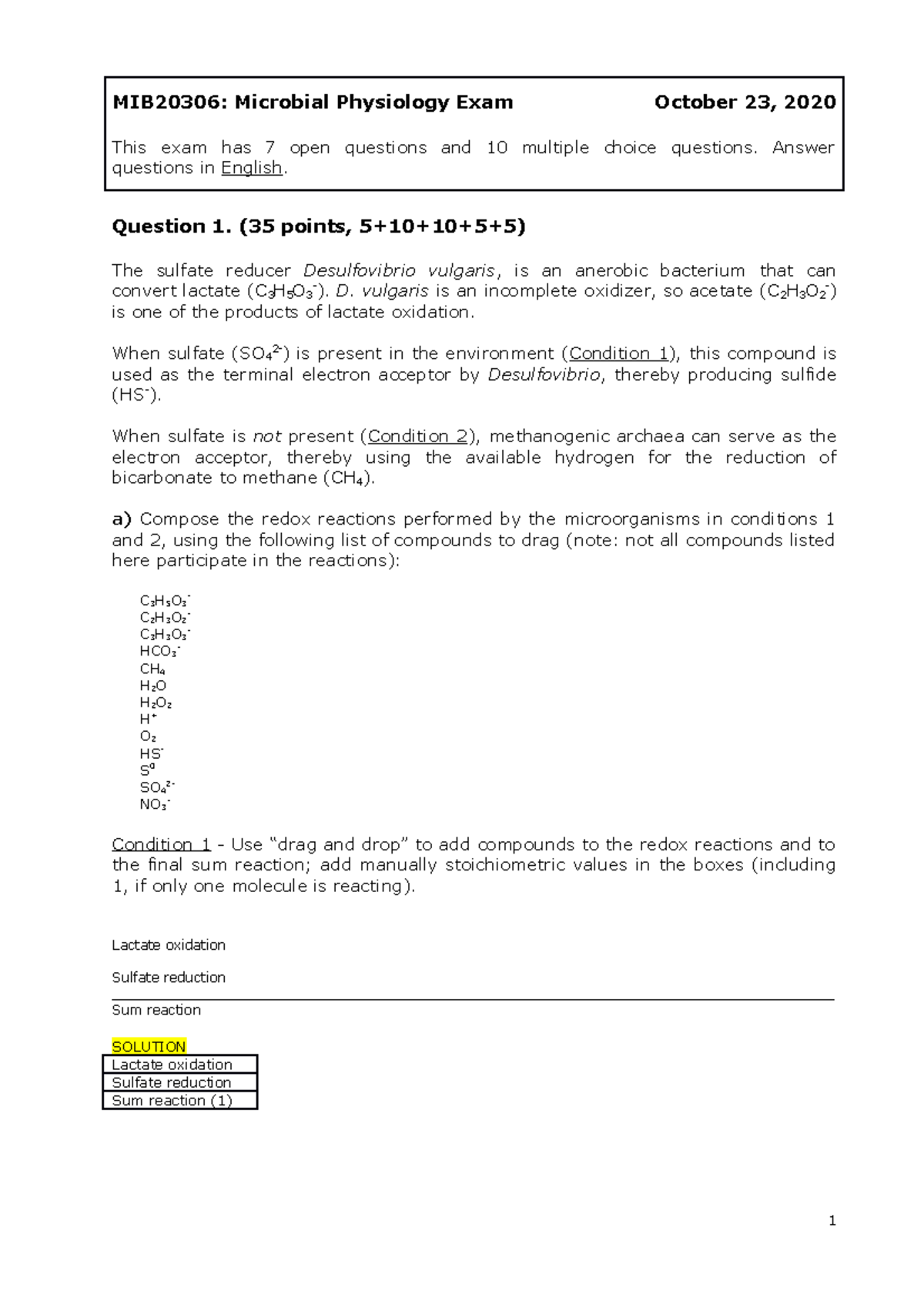 Exam MIB20306 23 oct 2020 with Answers BS2020 - MIB20306: Microbial ...