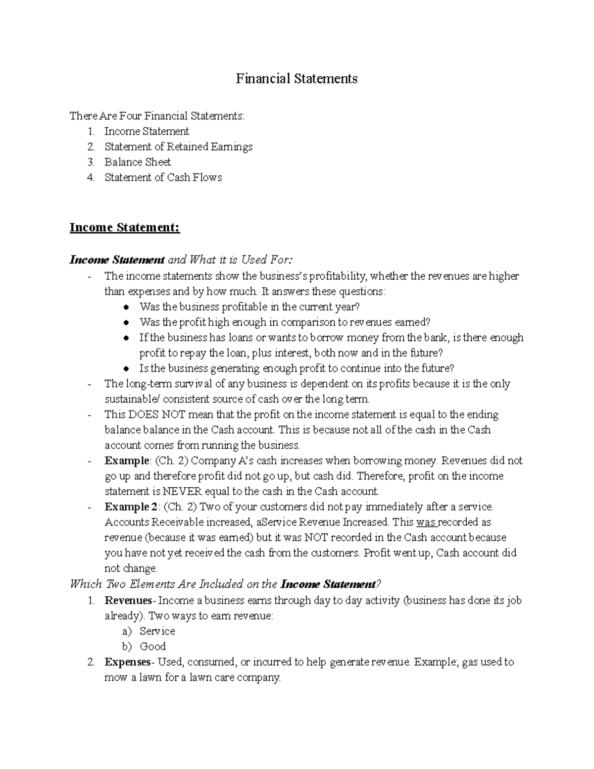 Financial Statements Breakdown - Financial Statements There Are Four ...
