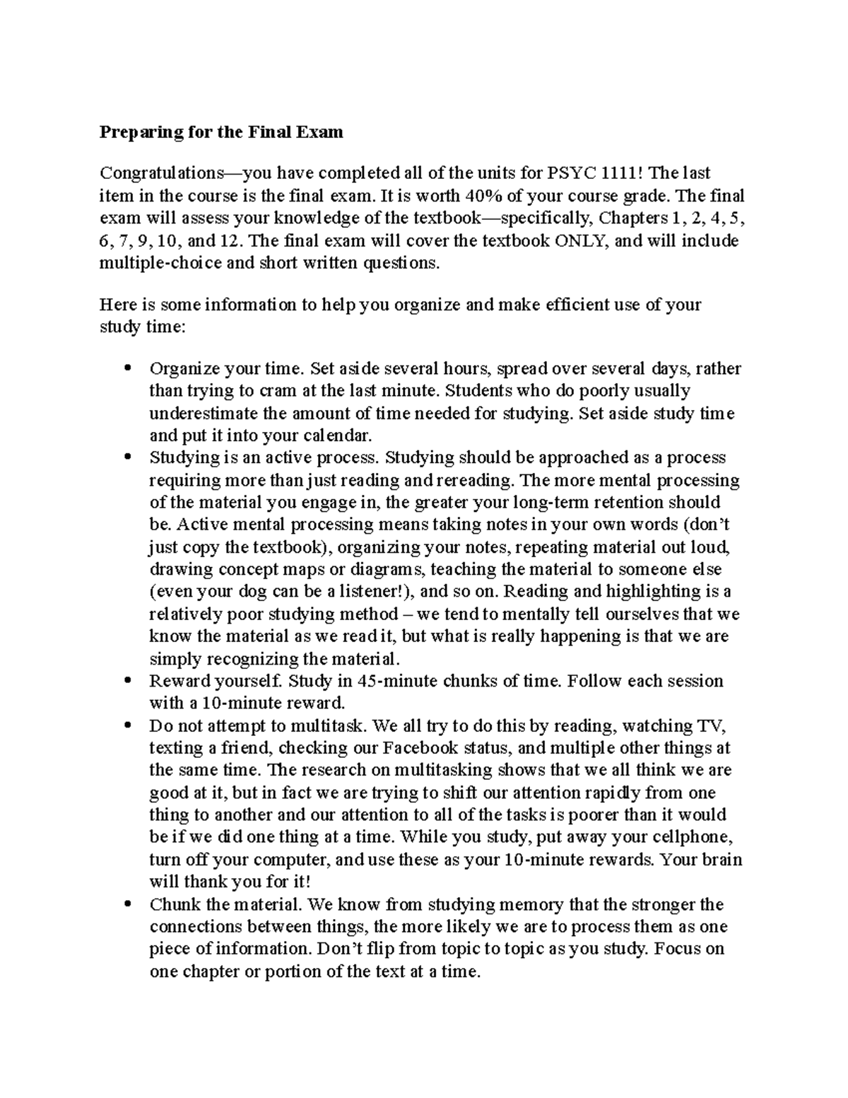 Final Exam Prep - Exam prep - Preparing for the Final Exam ...