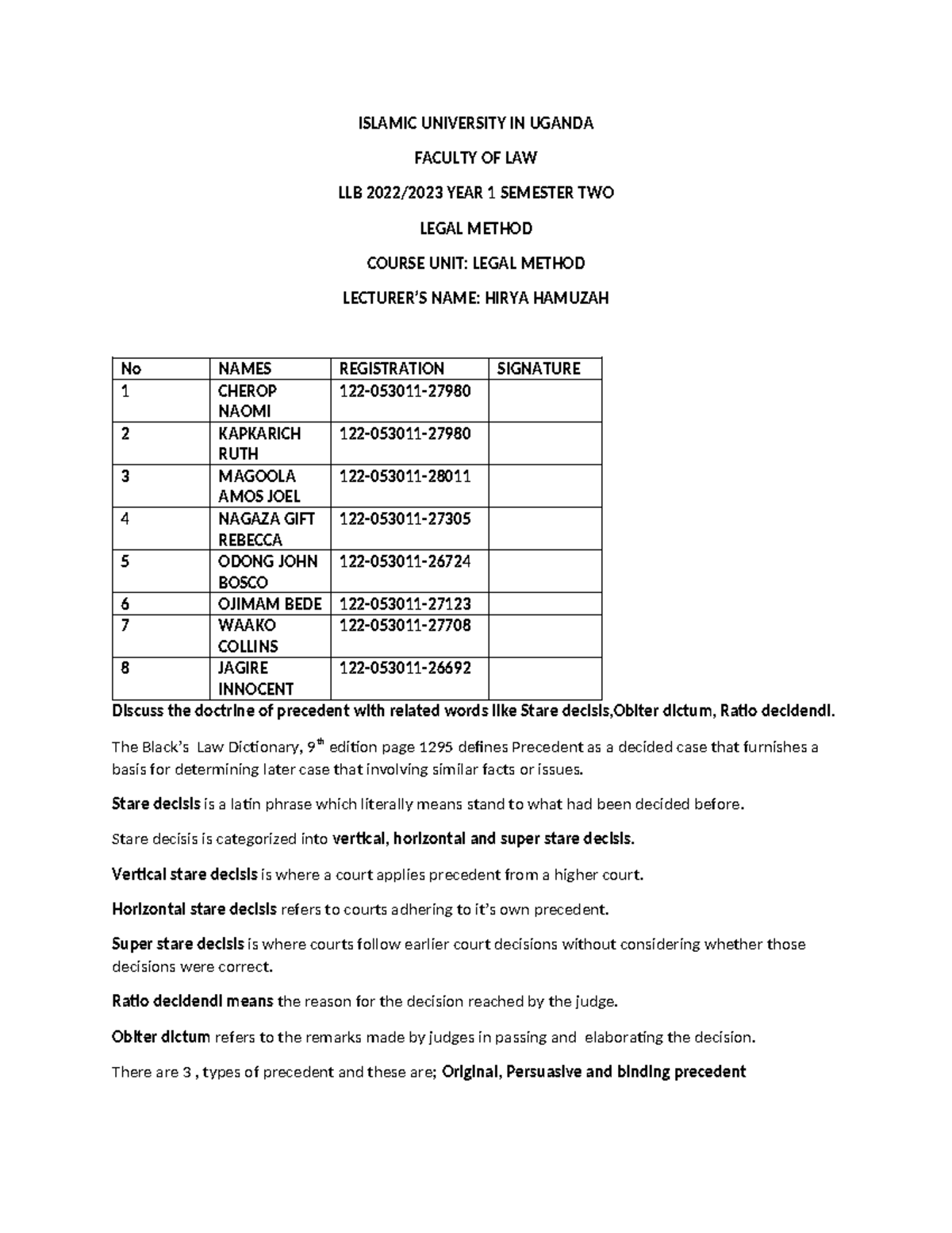 Group 2 - legal methods - ISLAMIC UNIVERSITY IN UGANDA FACULTY OF LAW ...