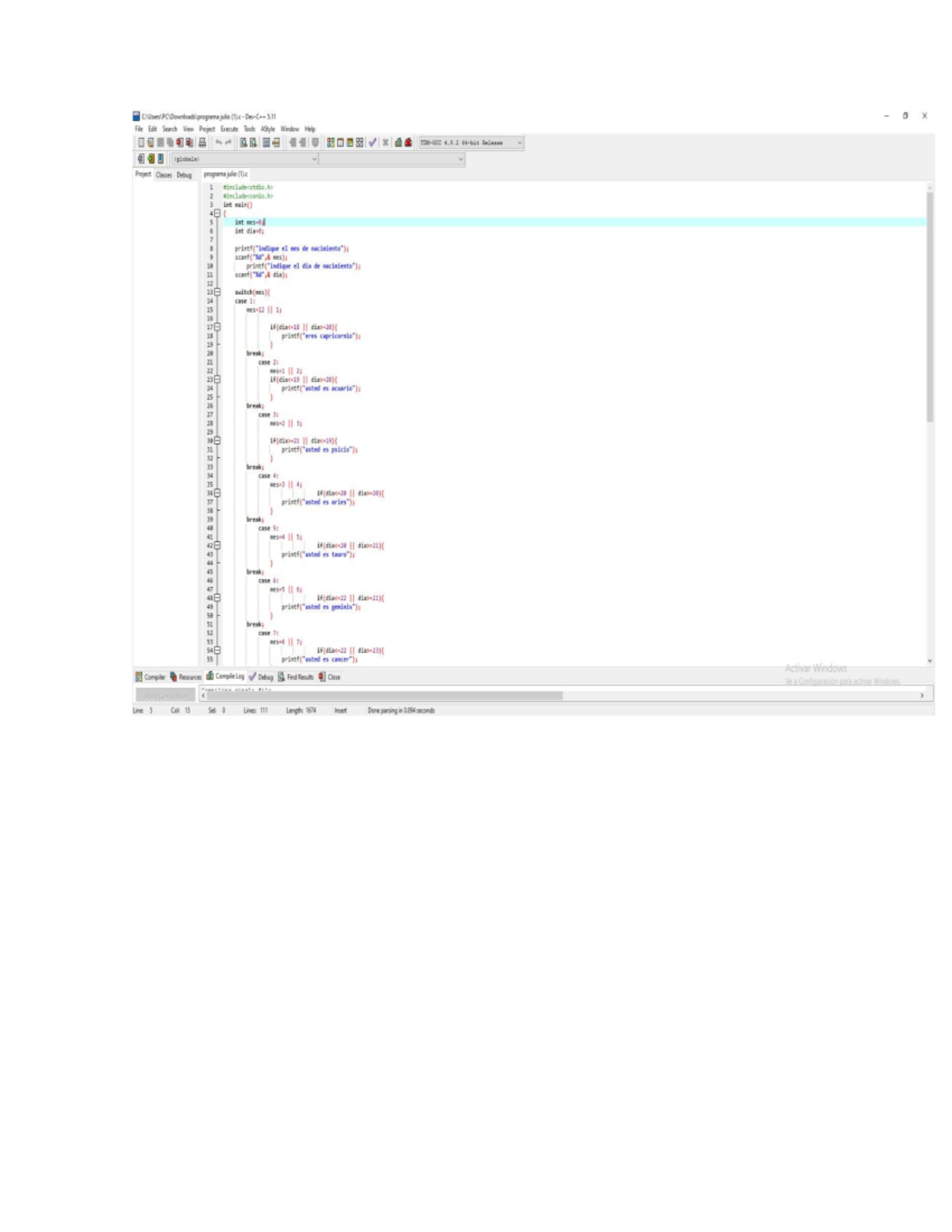 Examen de medio curso JFCH - M C:\Users\PC\Downloads\programajulic (1).c Dev-C- 5 6 X File Edit ...