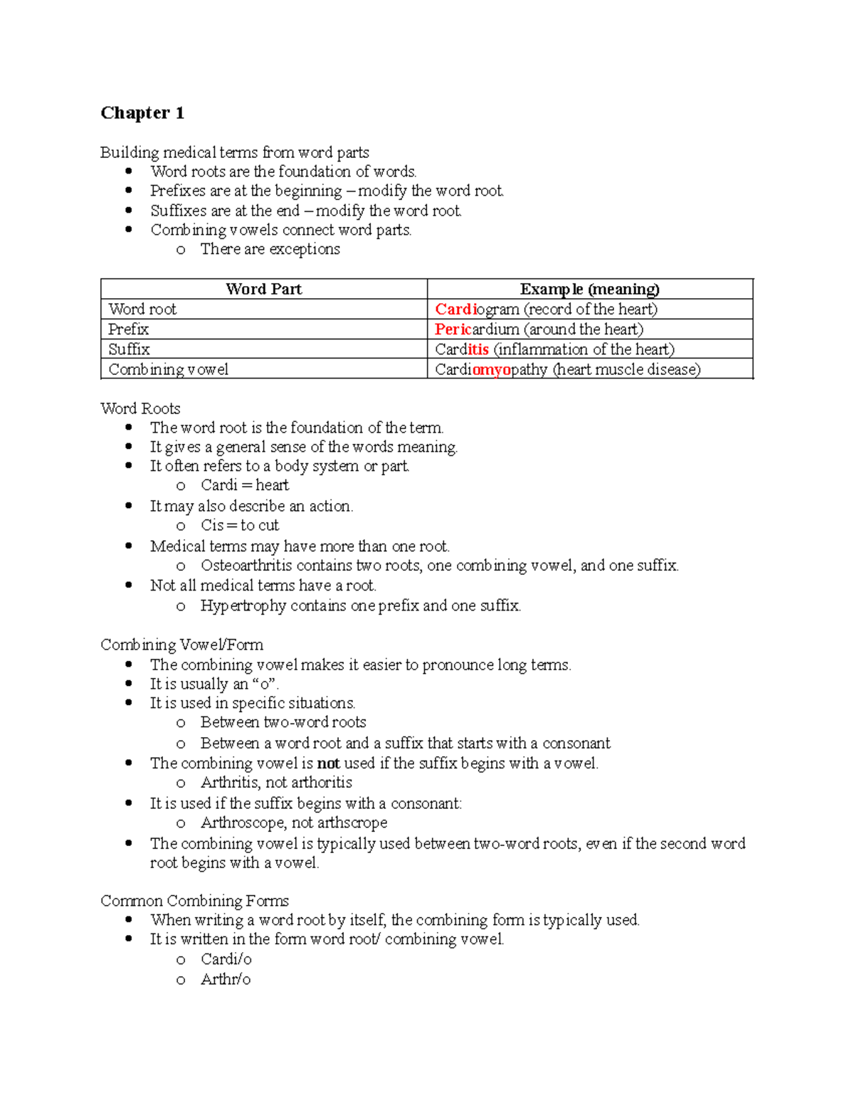Chapter 1 - Chapter 1 Building medical terms from word parts Word roots ...
