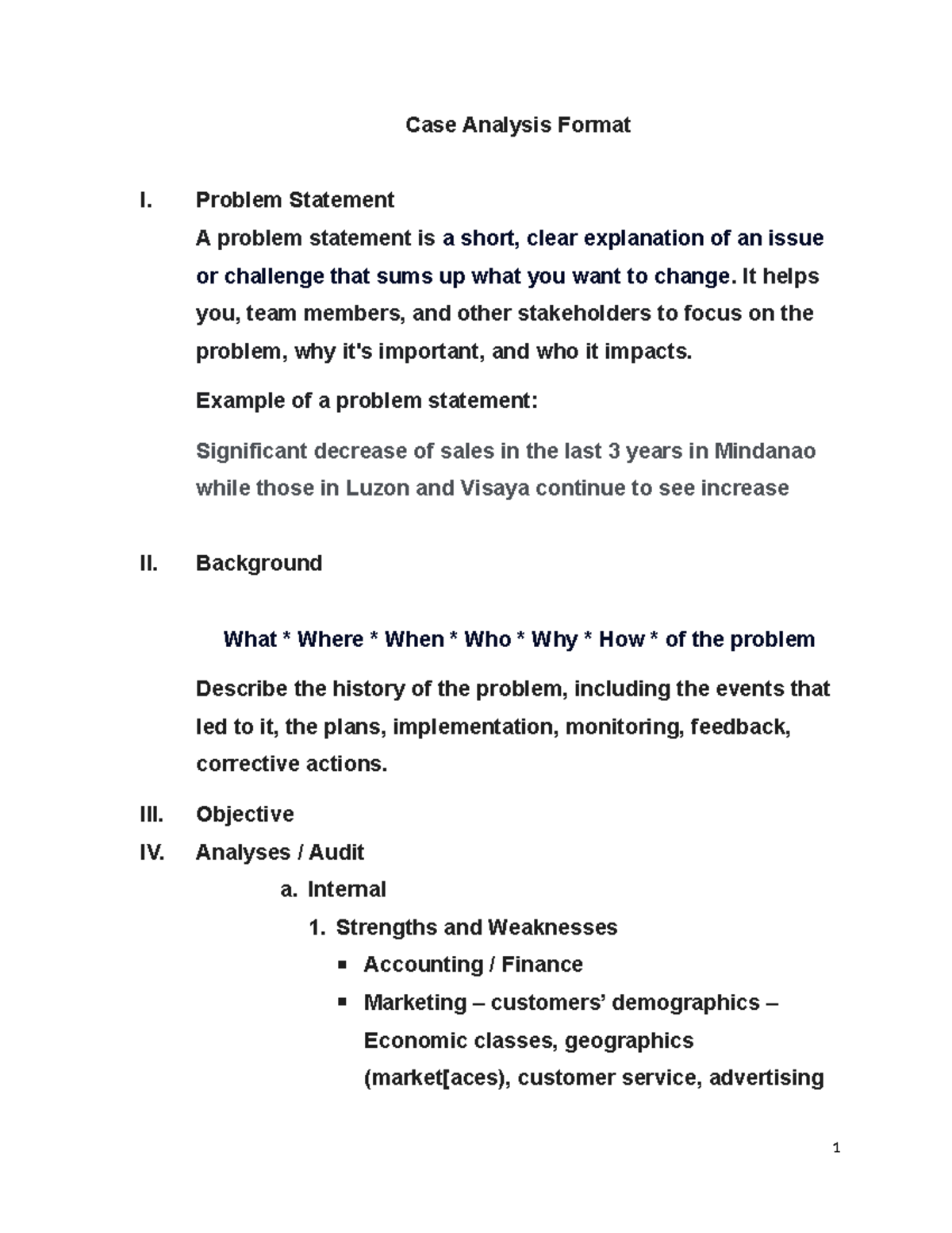 Problem-Statement-Format - Case Analysis Format I. Problem Statement A ...