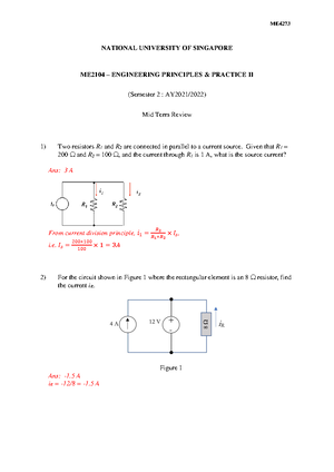 Cheatsheet - Summary Engineering Principles and Practice II - ME2104 Engineering Principles and ...