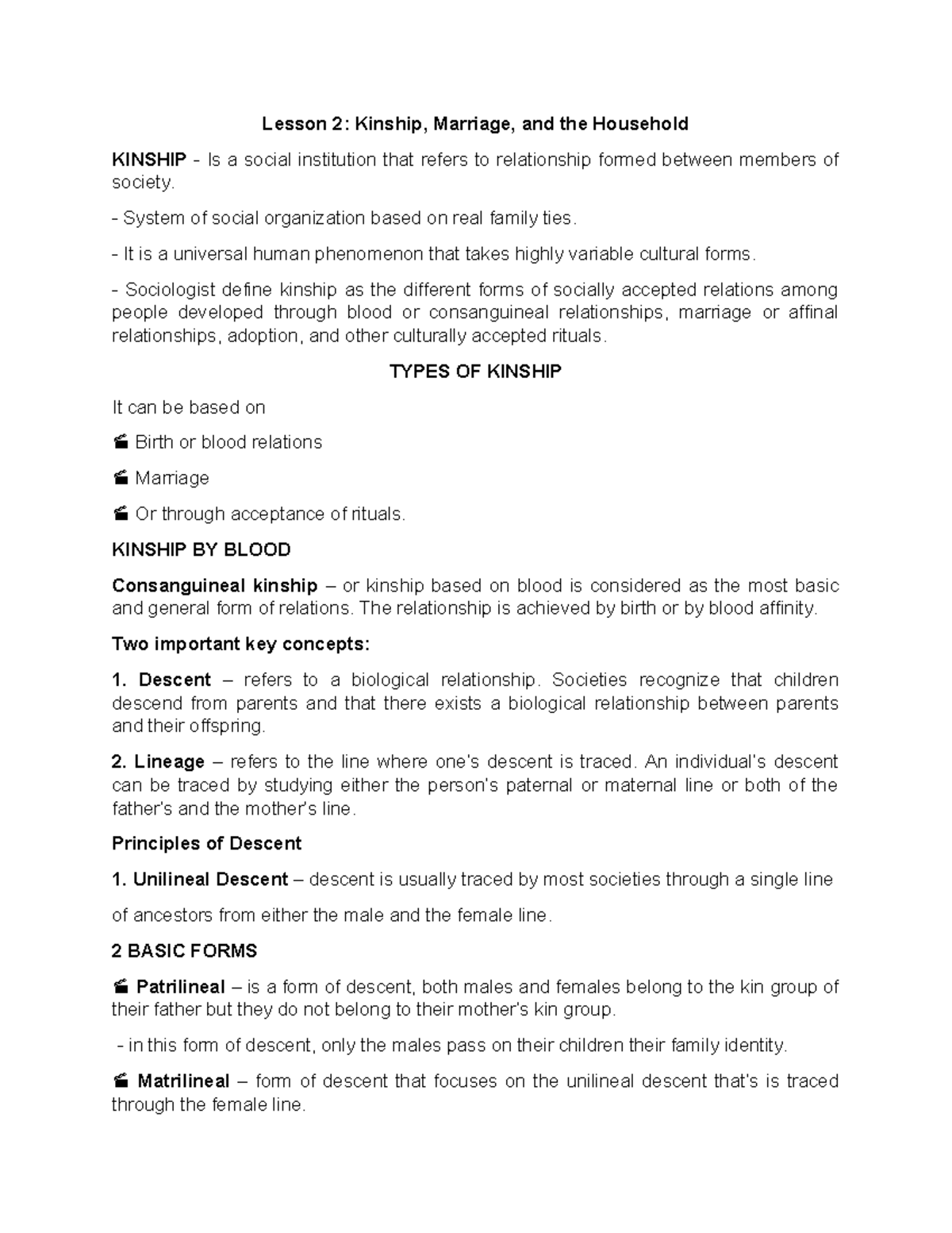 Lesson 2 Kinship Marriage AND THE Household - Lesson 2: Kinship ...