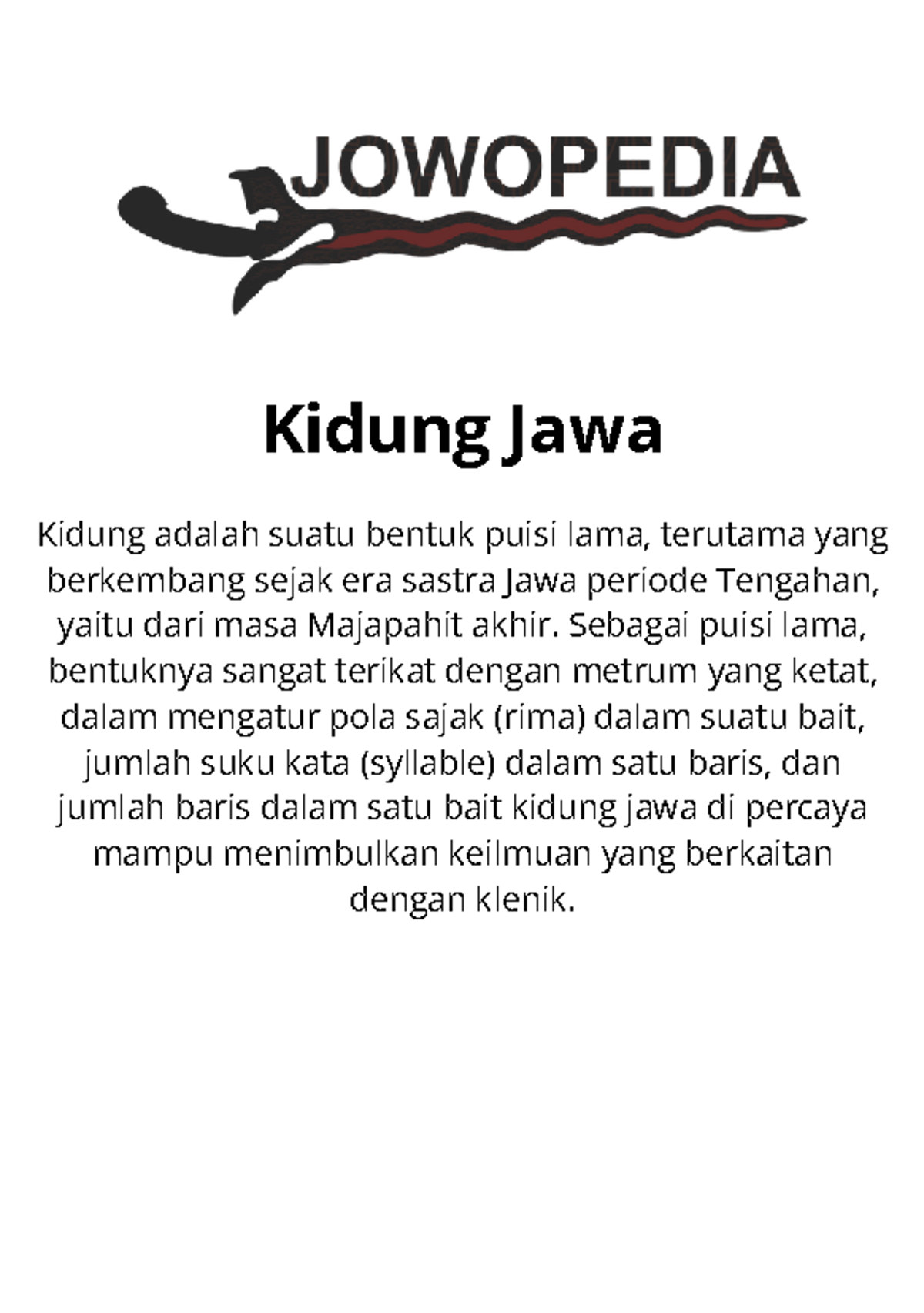 Kidung Jawa Lengkap - Kidung Jawa Kidung adalah suatu bentuk puisi lama ...