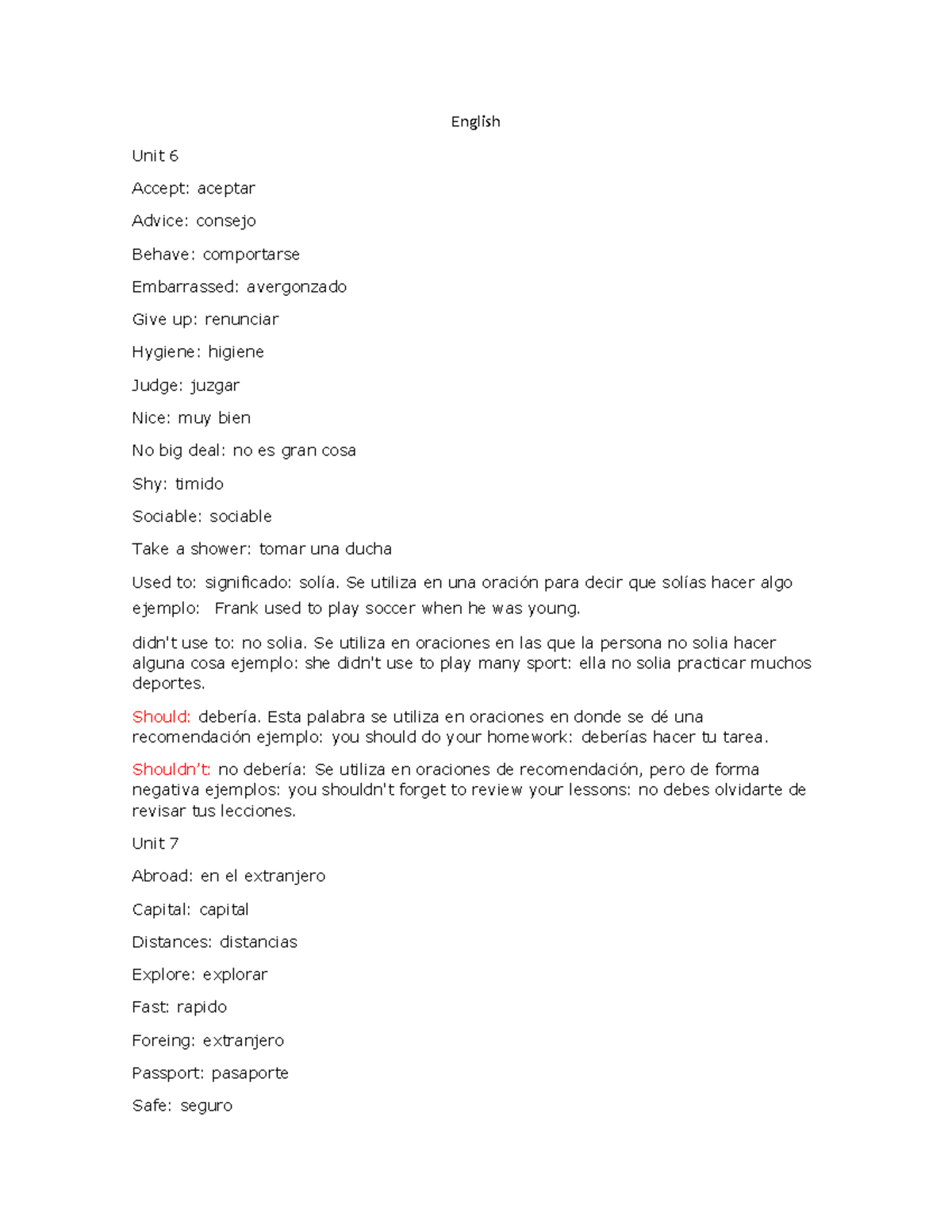 English Work Apuntes 5 English Unit 6 Accept Aceptar Advice