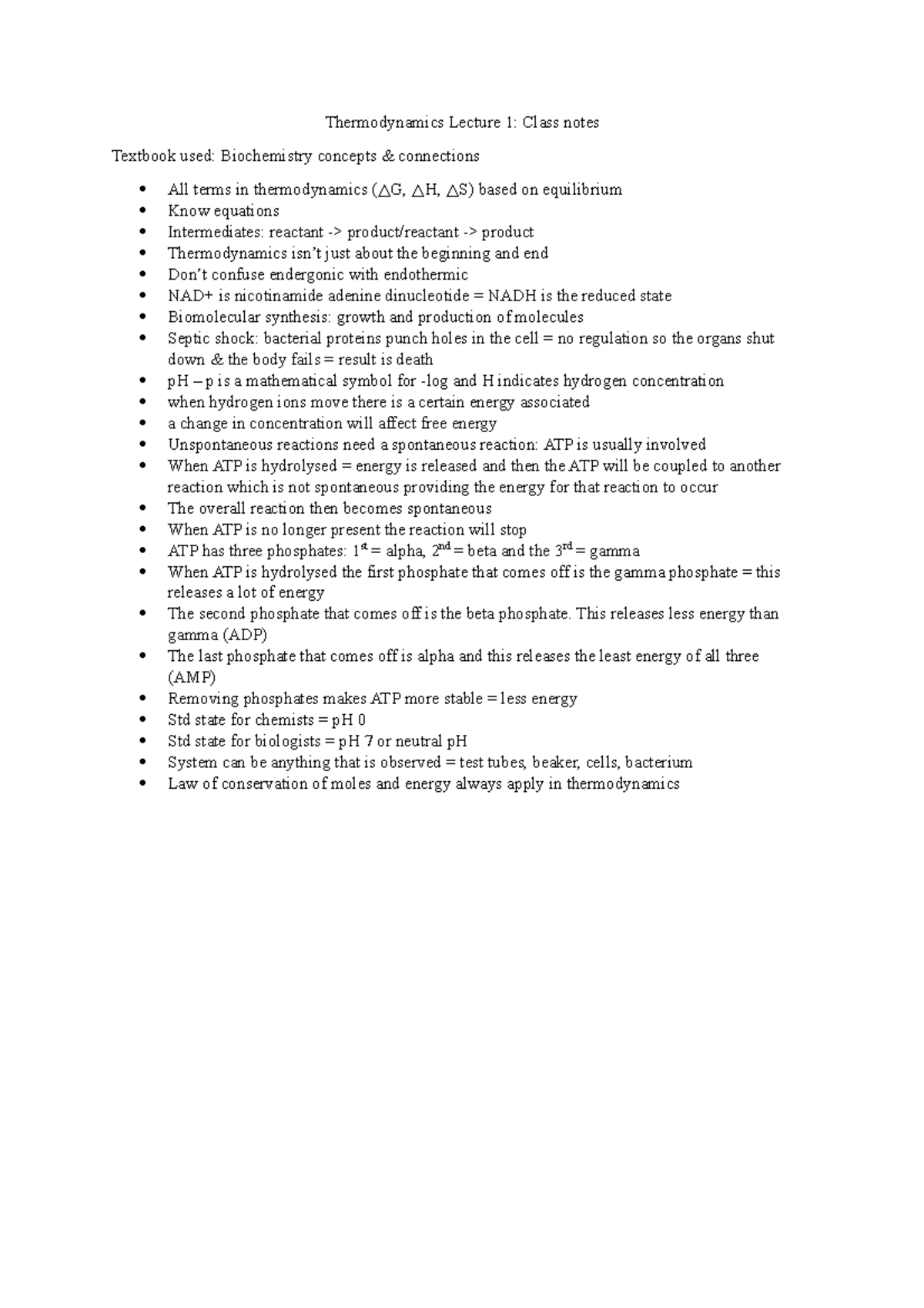 Thermodynamics Additional lecture notes - Thermodynamics Lecture 1 ...