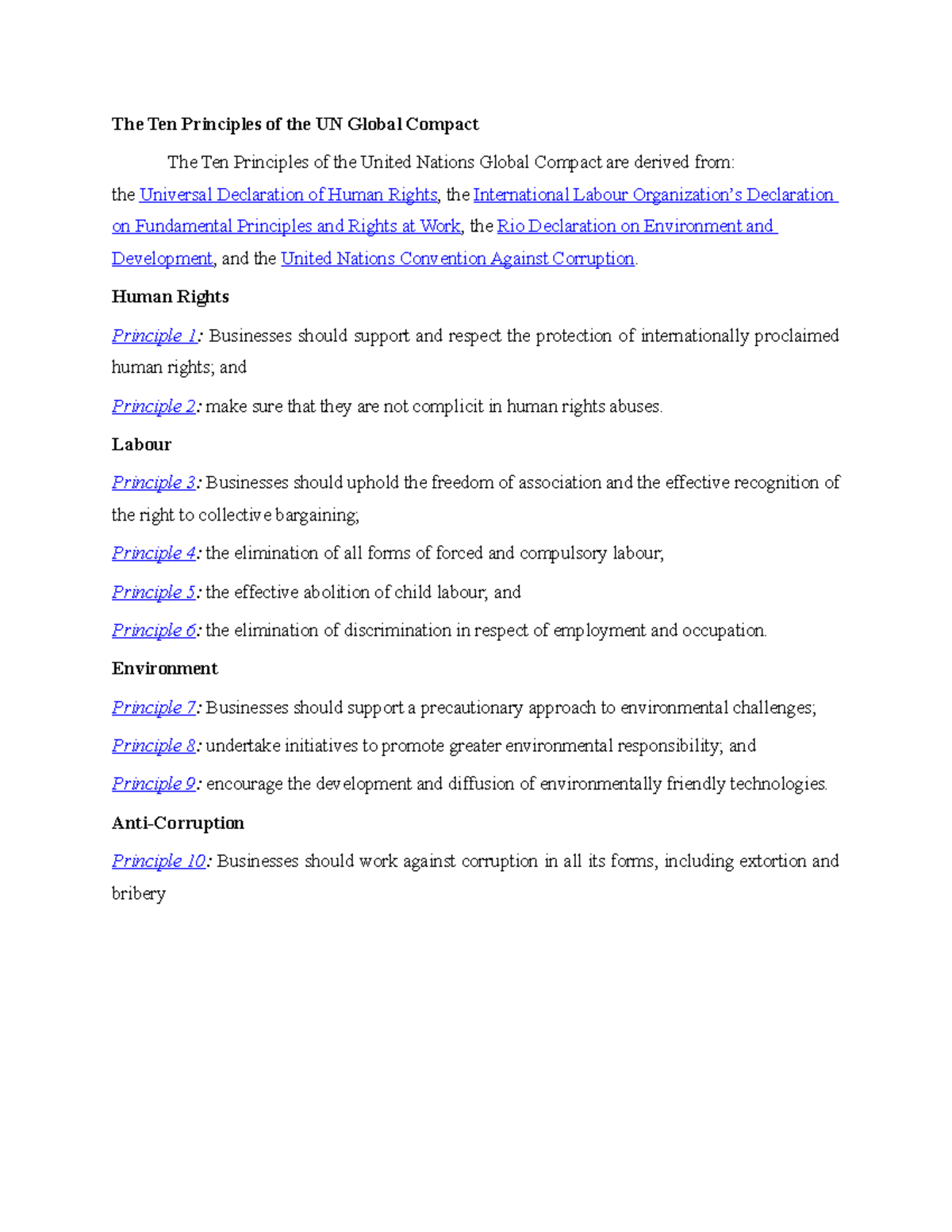 The Ten Principles of the UN Global Compact (BACC) - The Ten Principles ...