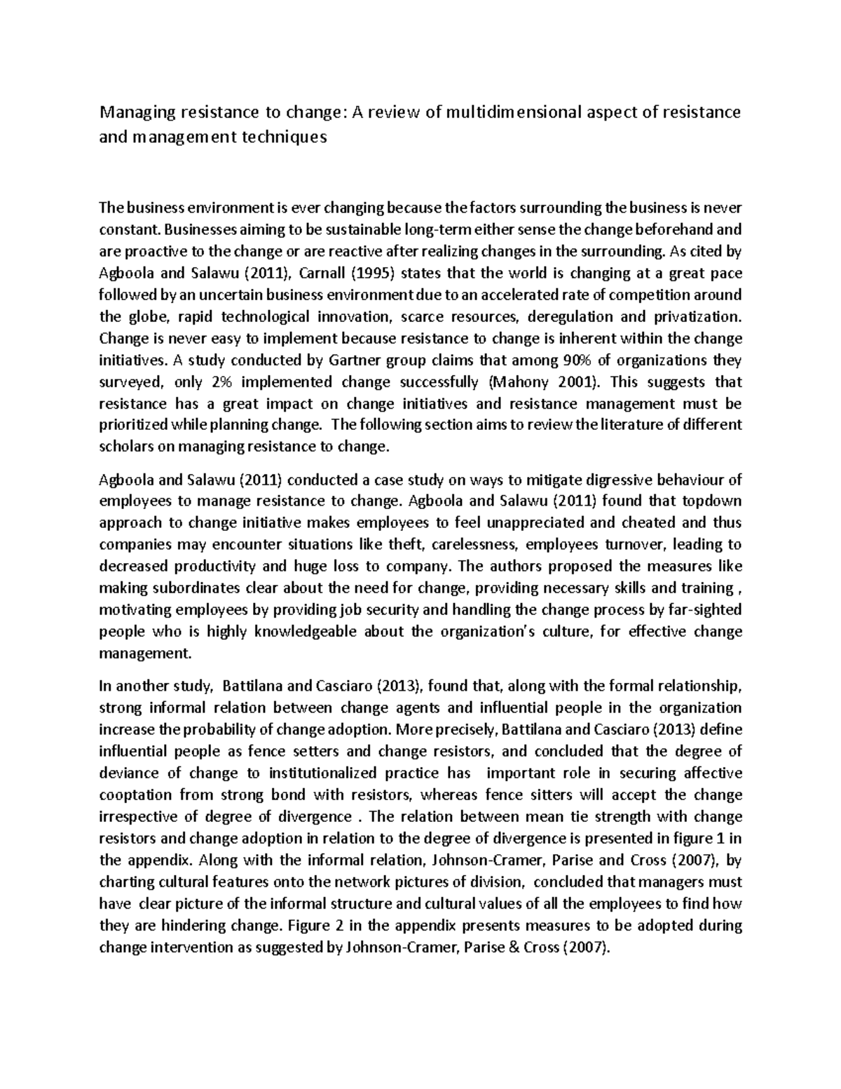 Managing Resistance to change Behaviour; A review on multidimensional ...