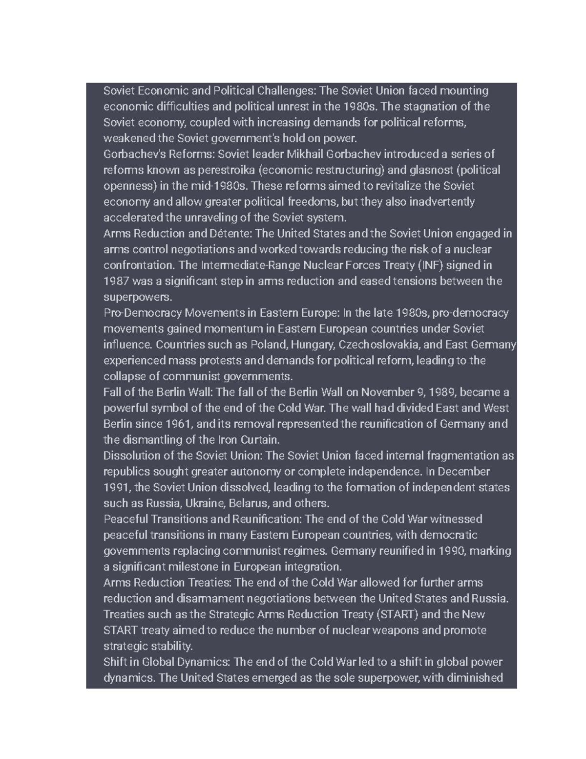 The Cold War Ends - key notes - Soviet Economic and Political ...