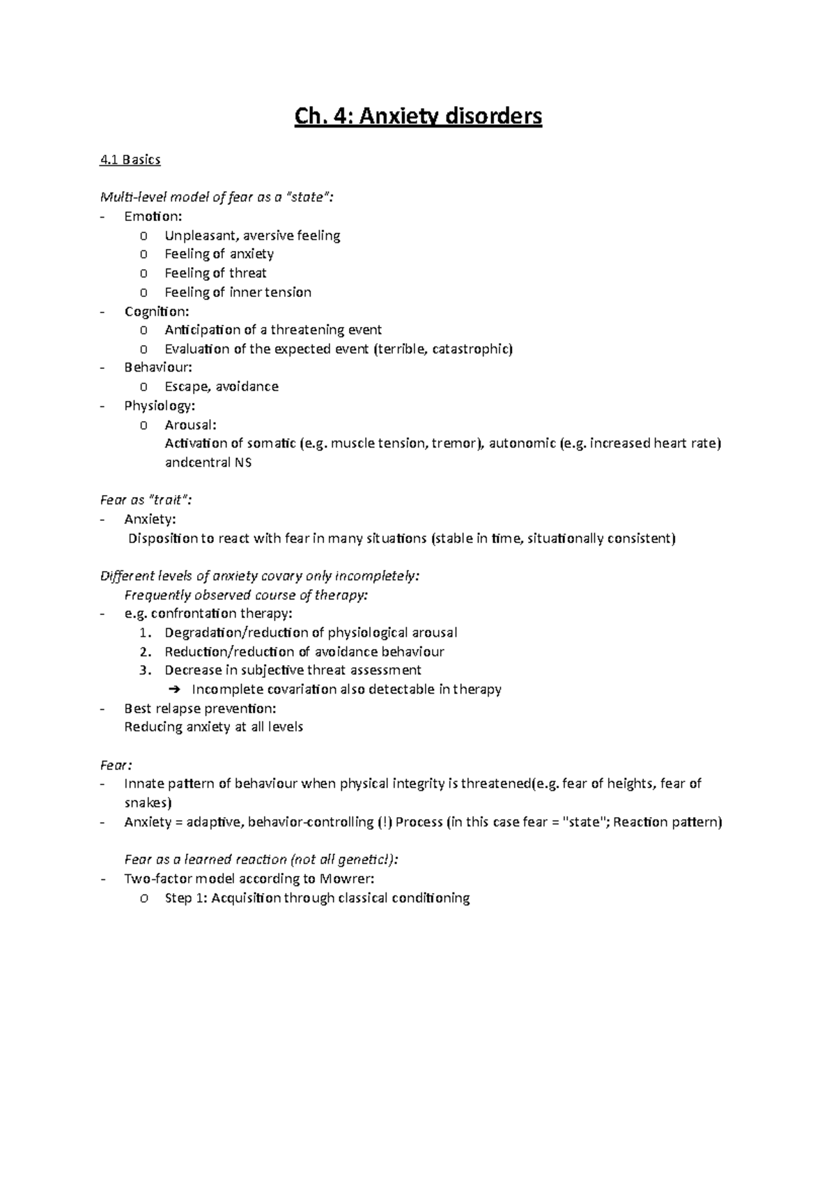 Chapter 4 - Anxiety disorders (part 1) - Ch. 4: Anxiety disorders 4 ...
