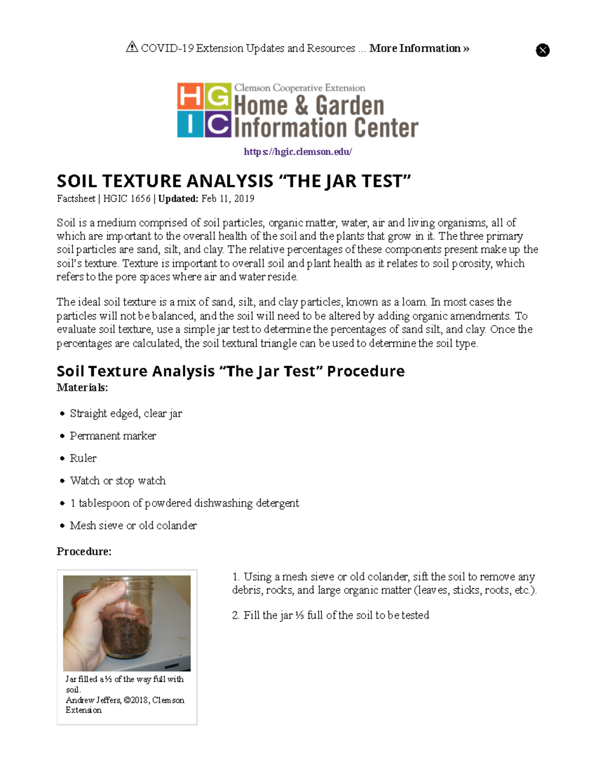 Soil Texture Analysis “The Jar Test” - s COVID-19 Extension Updates and ...