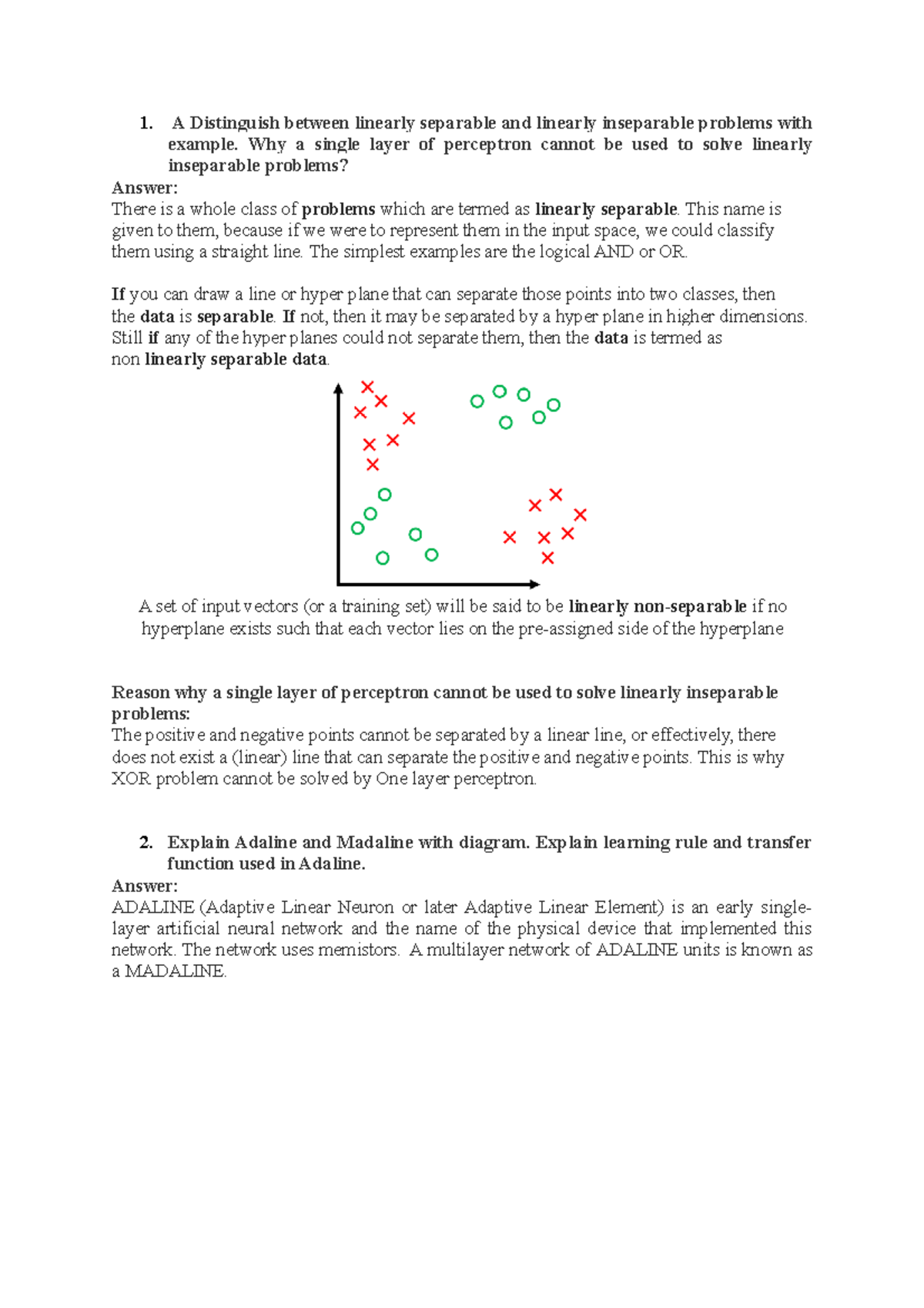 A Distinguish between linearly separable and linearly inseparable ...