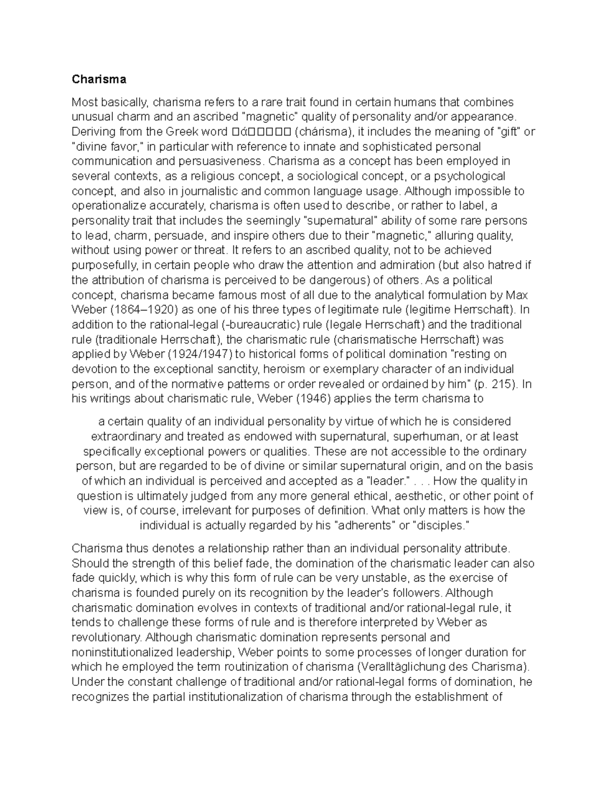 Charisma - Charisma Most basically, charisma refers to a rare trait ...