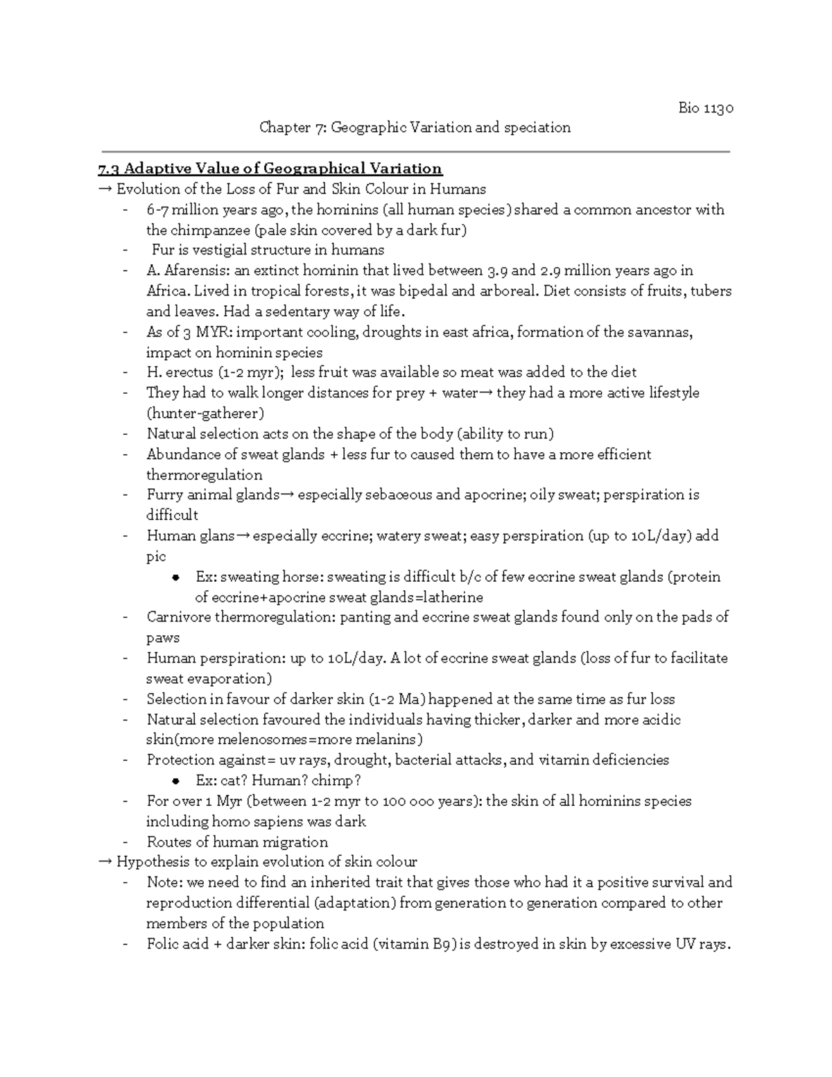 Bio 1130- Chapter 7 - Bio 1130 Chapter 7: Geographic Variation and ...