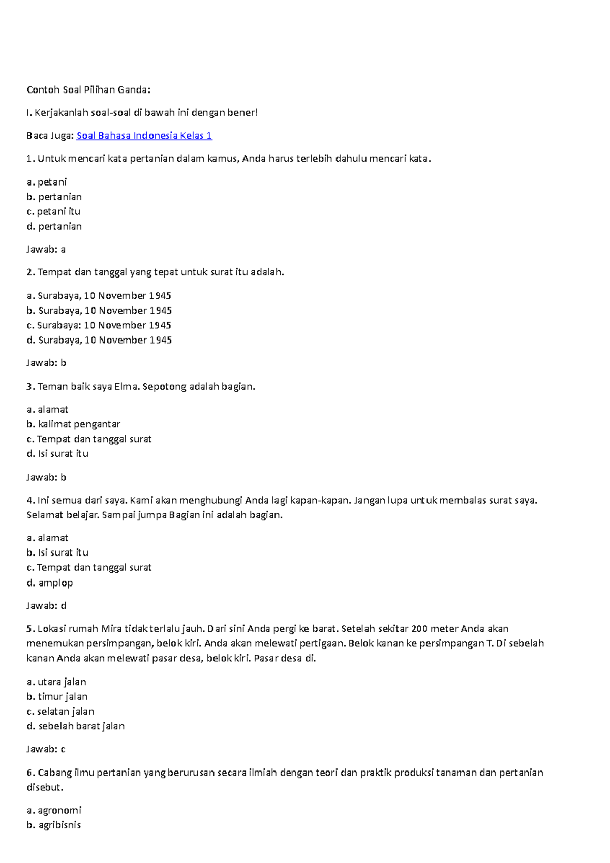 Matematika - Contoh Soal Pilihan Ganda: I. Kerjakanlah soal-soal di ...