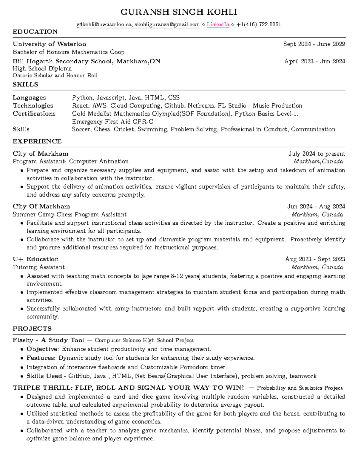 Resume+Fall schedule - abcd - GURANSH SINGH KOHLI g4kohli@uwaterloo ...