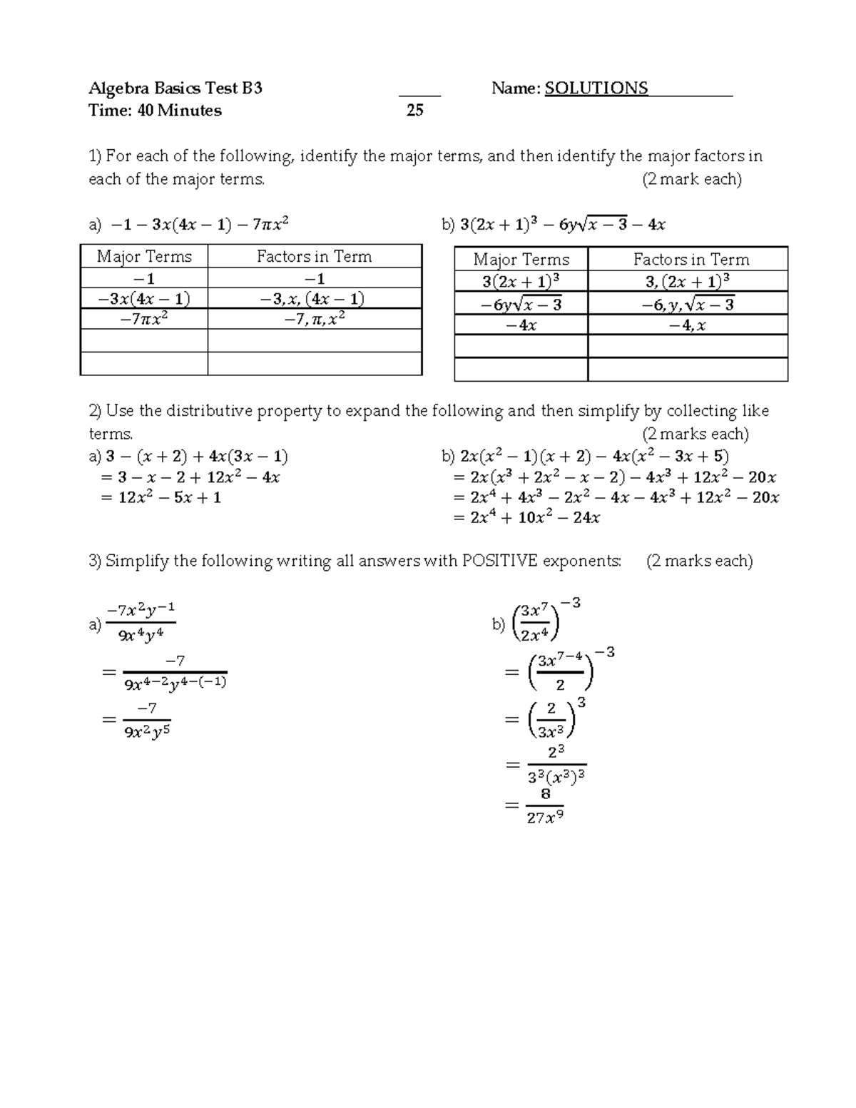 Algebra Basics Module Test B3 Solutions - Algebra Basics Test B3 ...