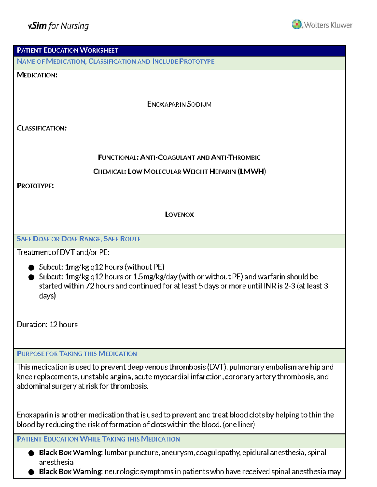 RH Pharm Patient Education Activity - PATIENT EDUCATION WORKSHEET NAME ...