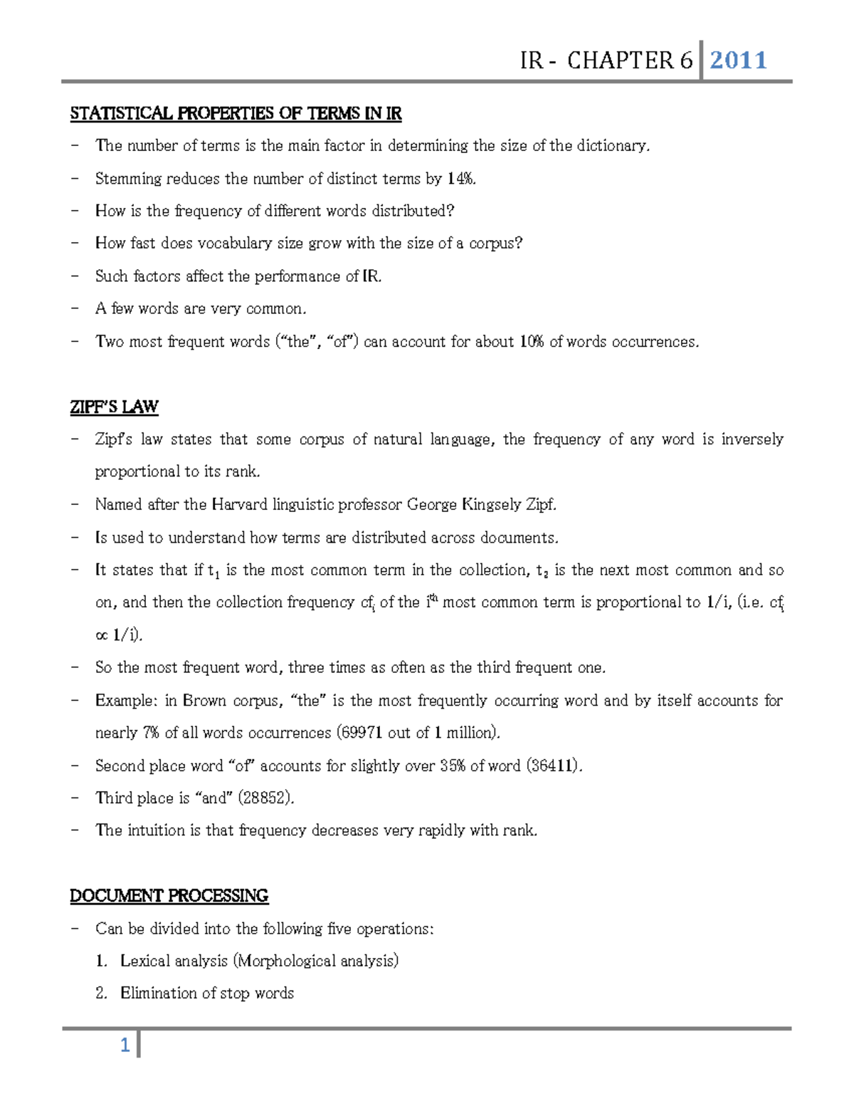 IR-Chapter-6 - STATISTICAL PROPERTIES OF TERMS IN IR The number of terms is the main factor in ...