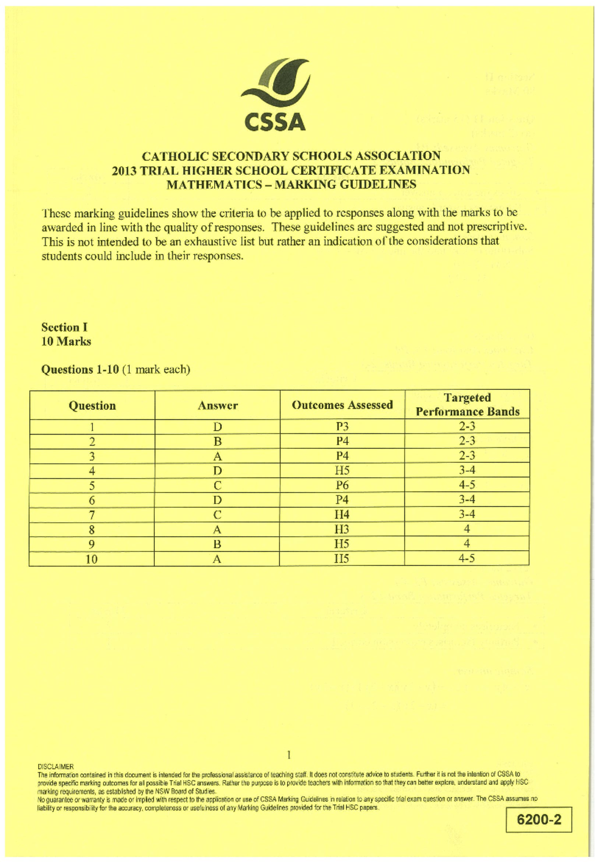 2013 CSSA 2U Trial Sols - CSSA CATHOLIC SECONDARY SCHOOLS ASSOCIATION ...